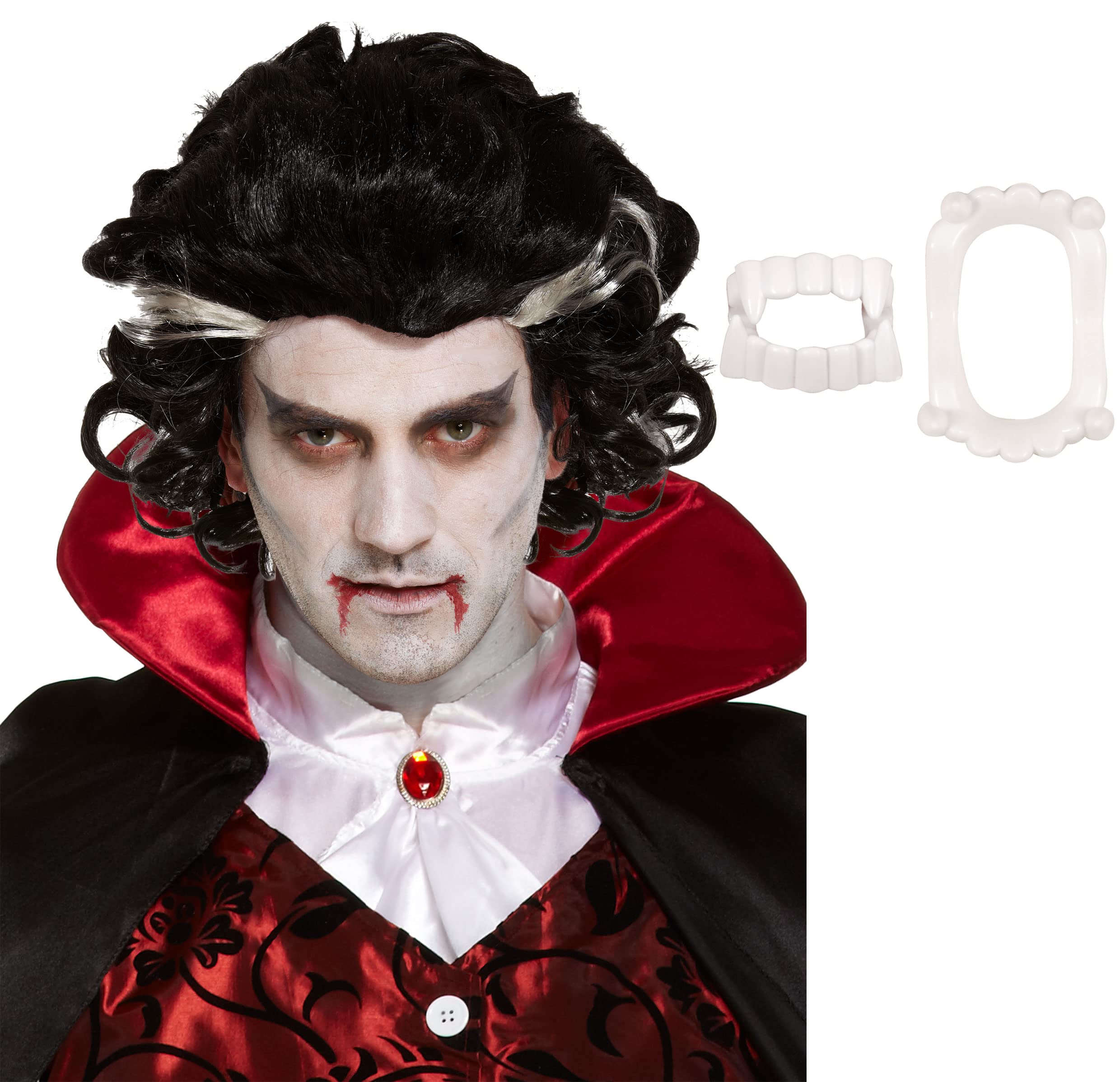 labreeze Adults Male Vampire Wig Dracula Fanged Teeth White Halloween ...
