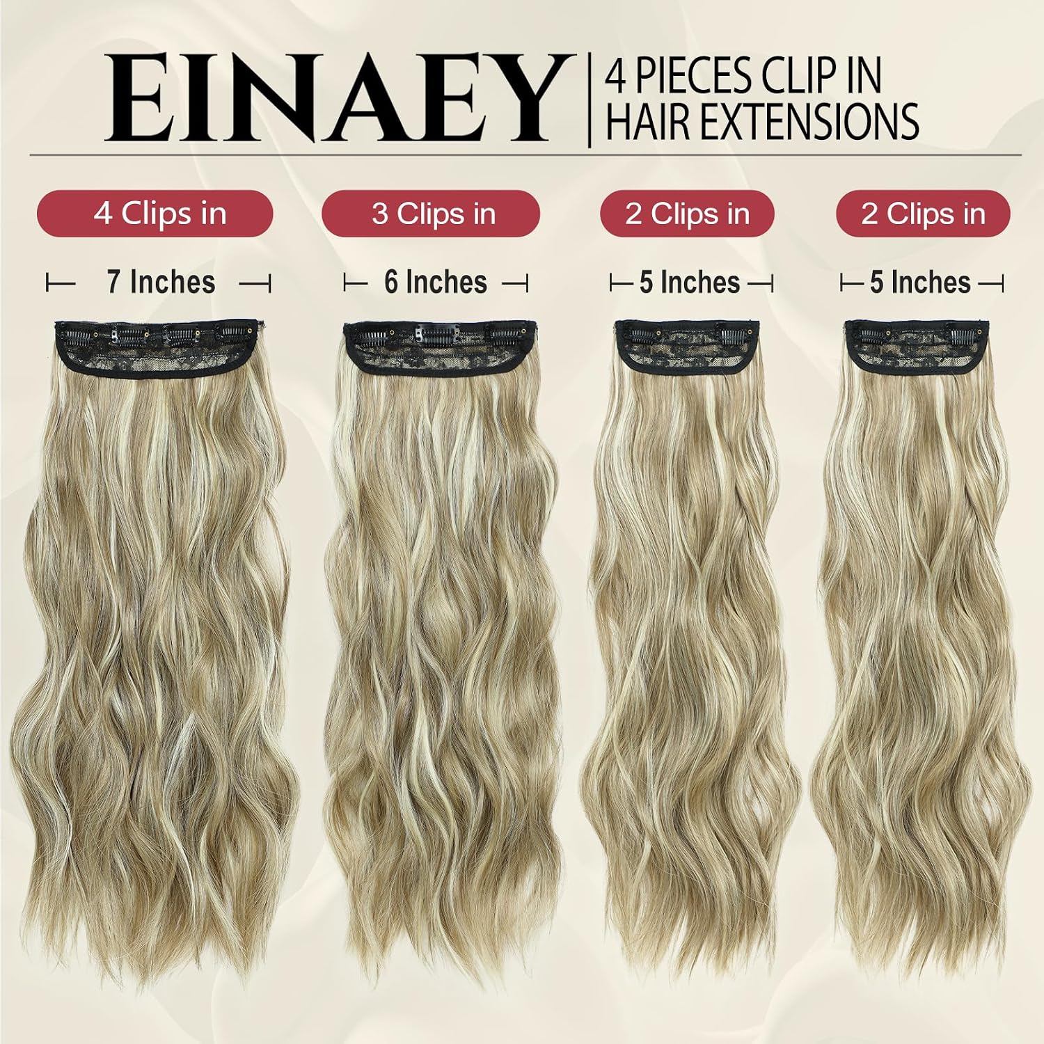 Einaey Extensiones de cabello con clip, 4 extensiones de cabello ...