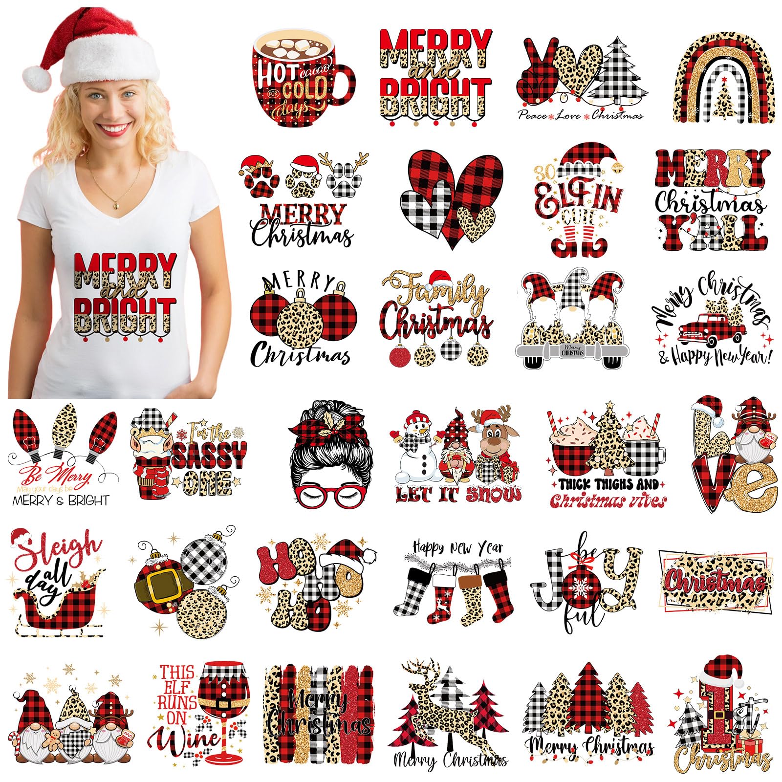 Amazon.com: Perthlin 30 Pcs Christmas Iron on Transfers Xmas Iron on ...