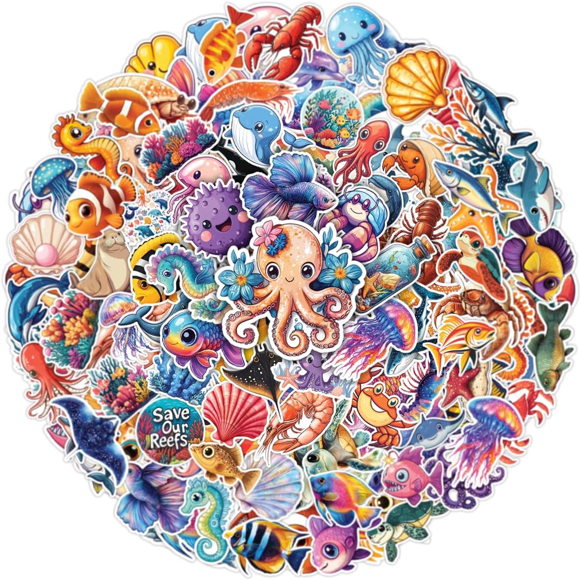 Amazon.com: 100Pcs Ocean Animal Stickers - Sea Creature, Realistic ...