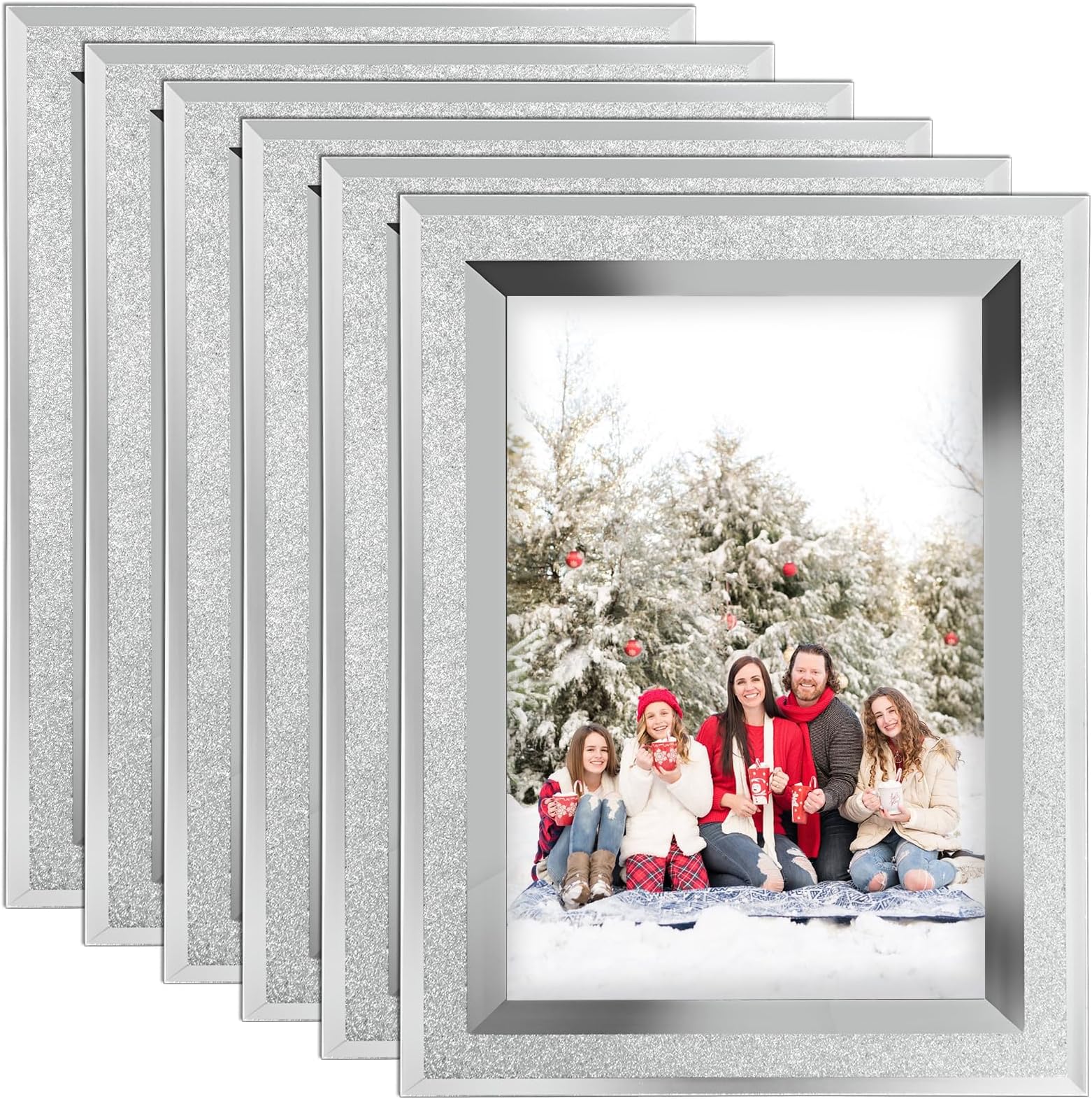 JMIATRY 6x4 Picture Frames Set of 6, Silver Sparkle Glass Photo Frames ...