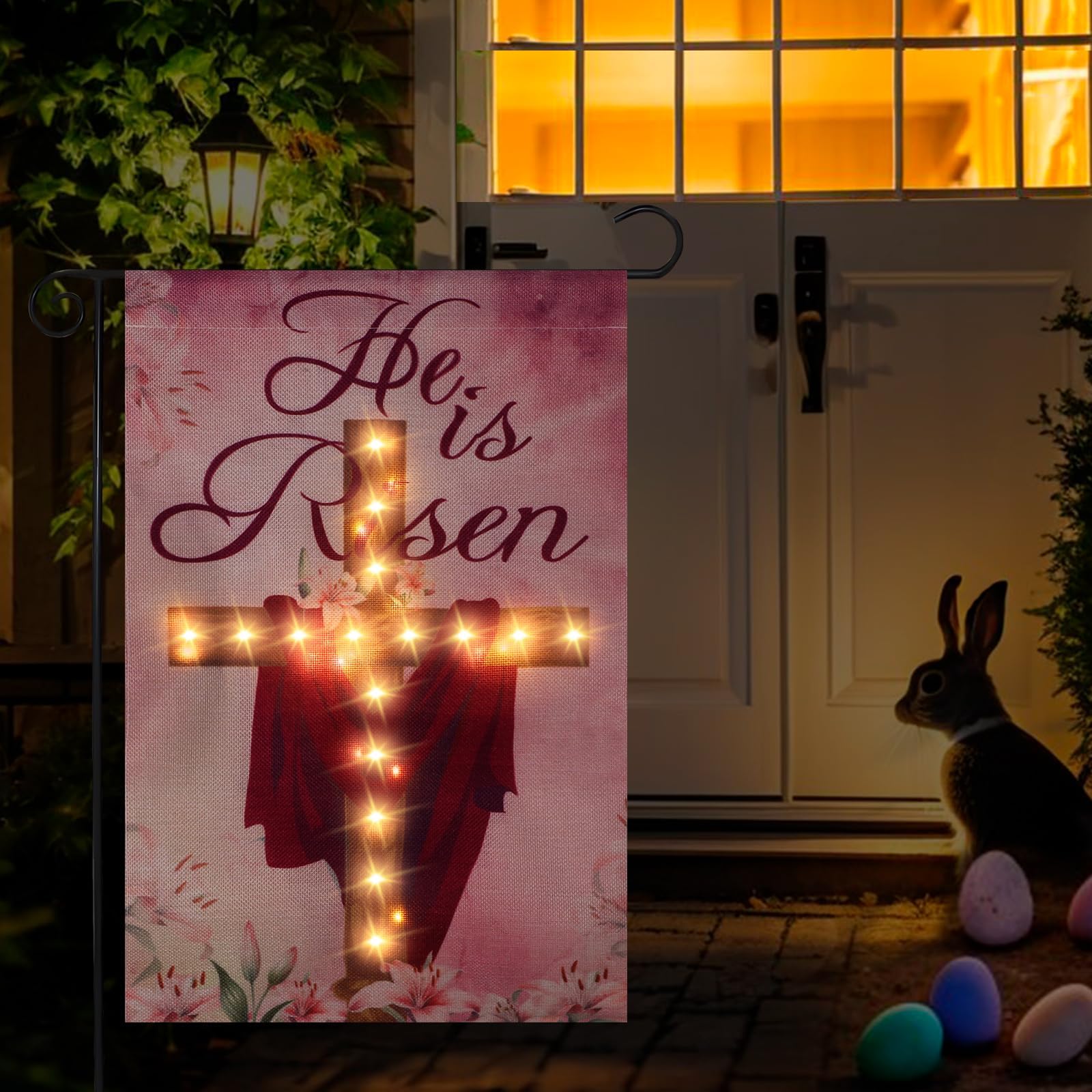 Amazon.com : He Is Risen Easter Garden Flags with LED Lights Easter ...