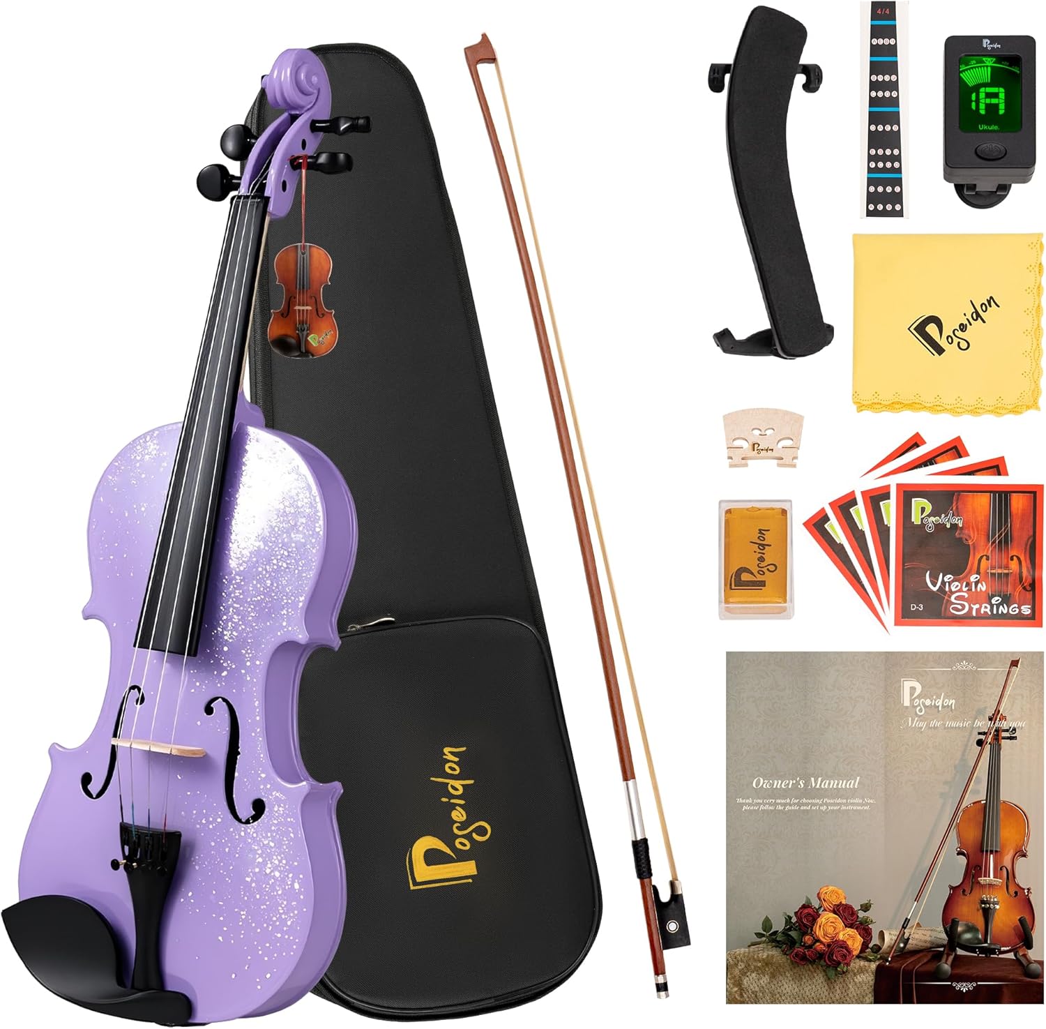 Amazon.com: Poseidon Acoustic Violin for Beginner, Full Size Violin Set ...