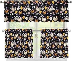 Amazon.com: HUISEFOR Floral Rooster Country Kitchen Curtains and ...
