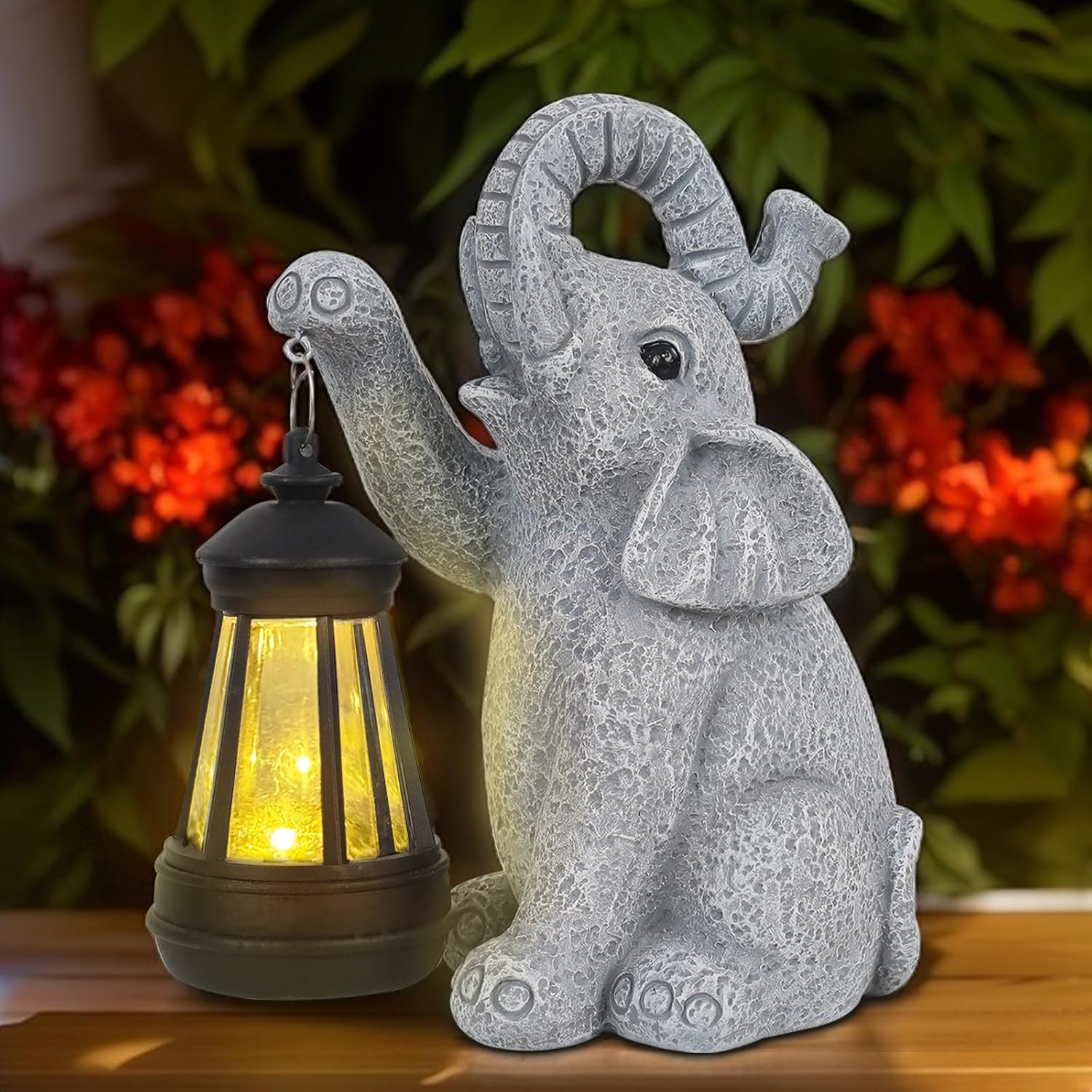Cikoube Solar Elephant Garden Statues Lights, Elephant Figurine Yard ...