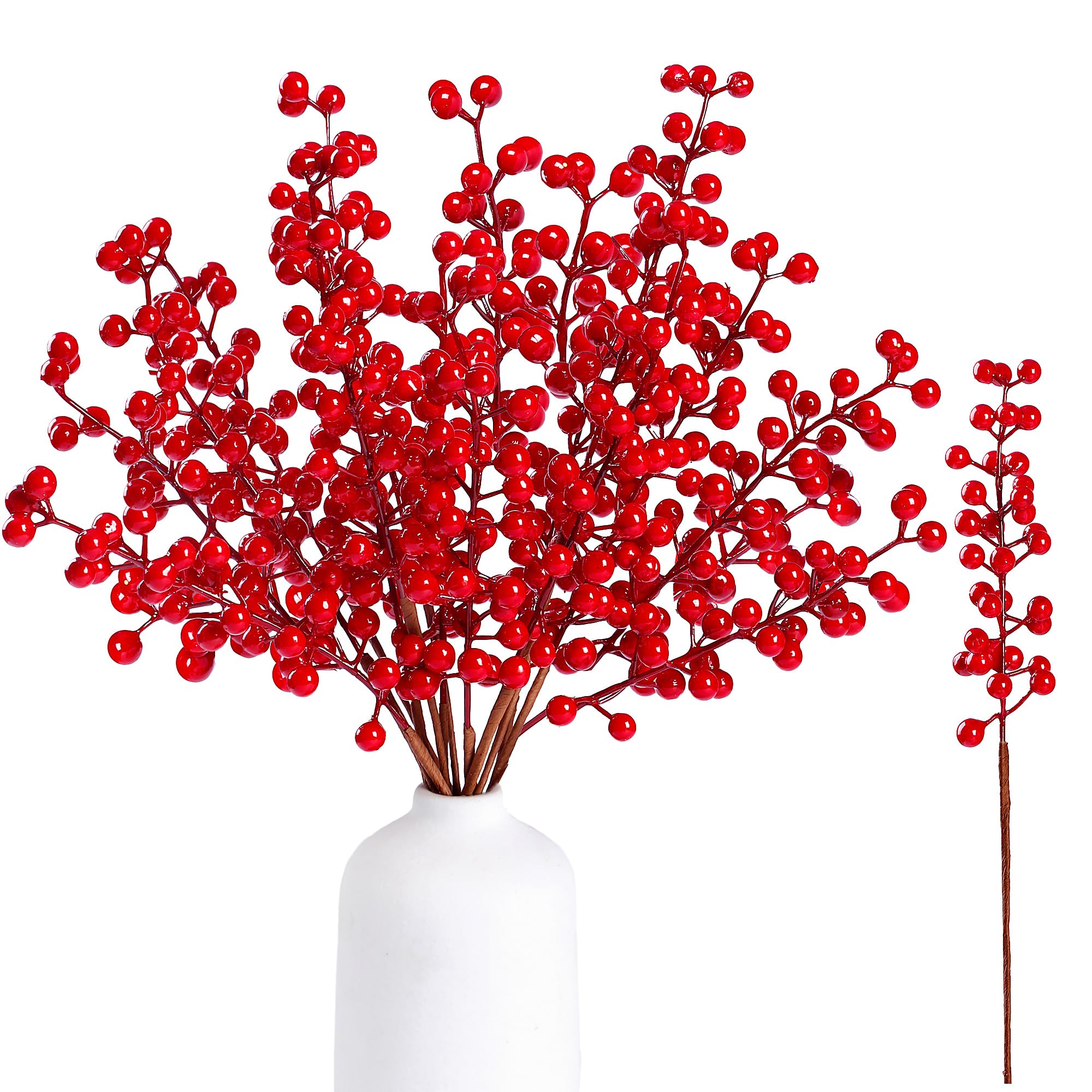 Amazon.com: Sggvecsy 15 Pack Artificial Red Berry Stems Christmas Red ...