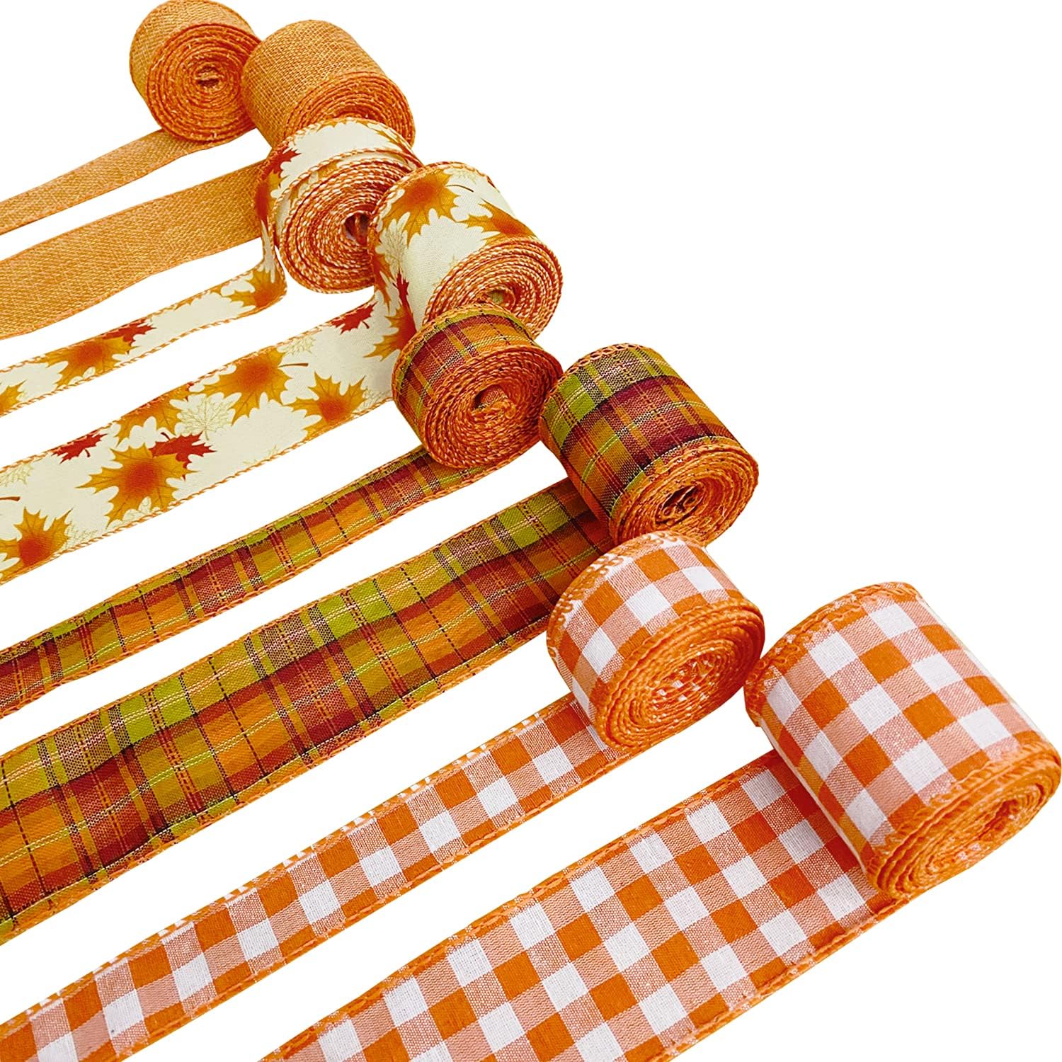 Amazon.com: 4 Rolls Fall Plaid Burlap Ribbon Thanksgiving Wired Edge ...