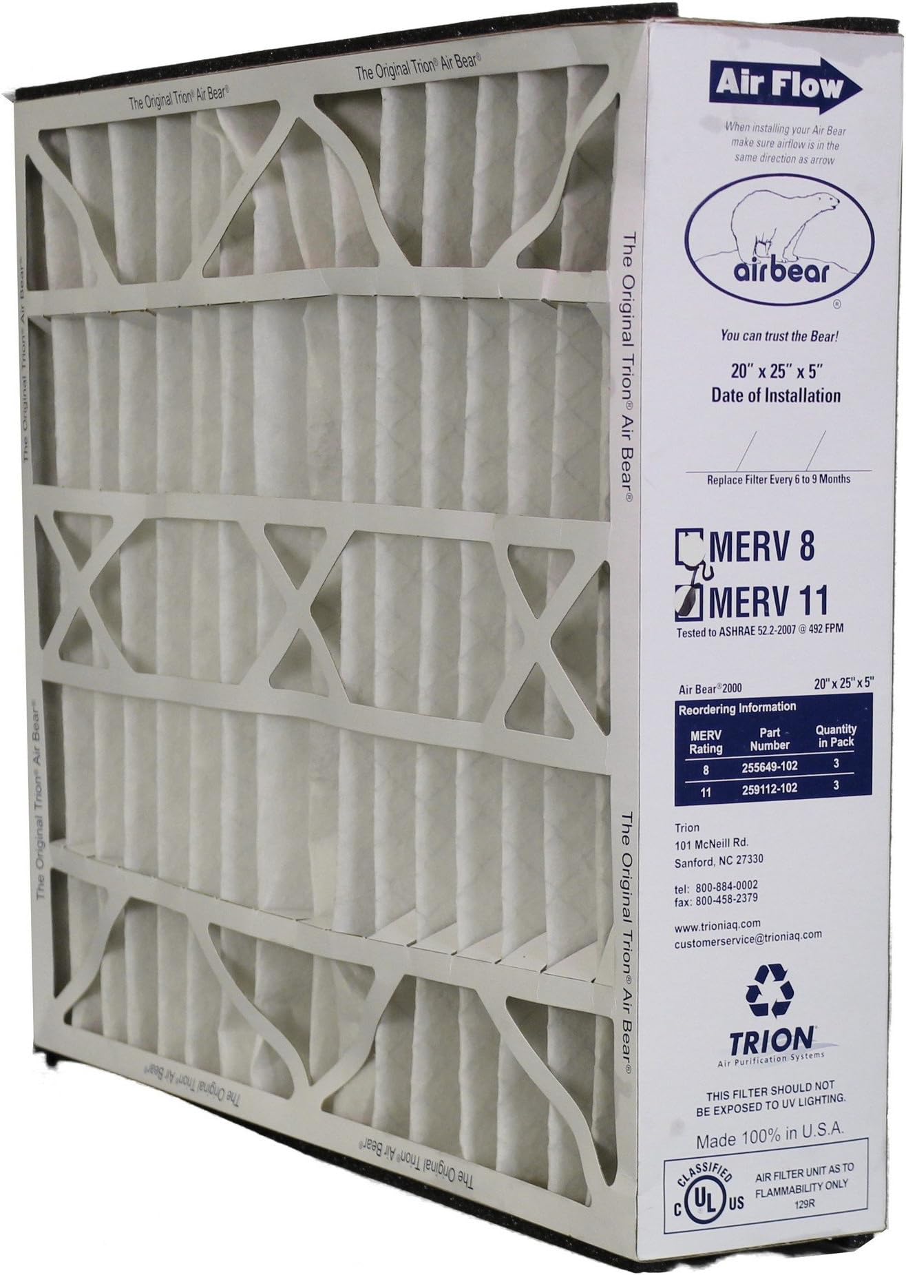 Trion Air Bear 259112-102 MERV 11 Filters (3-Pk) - 20x25x5 by Trion ...