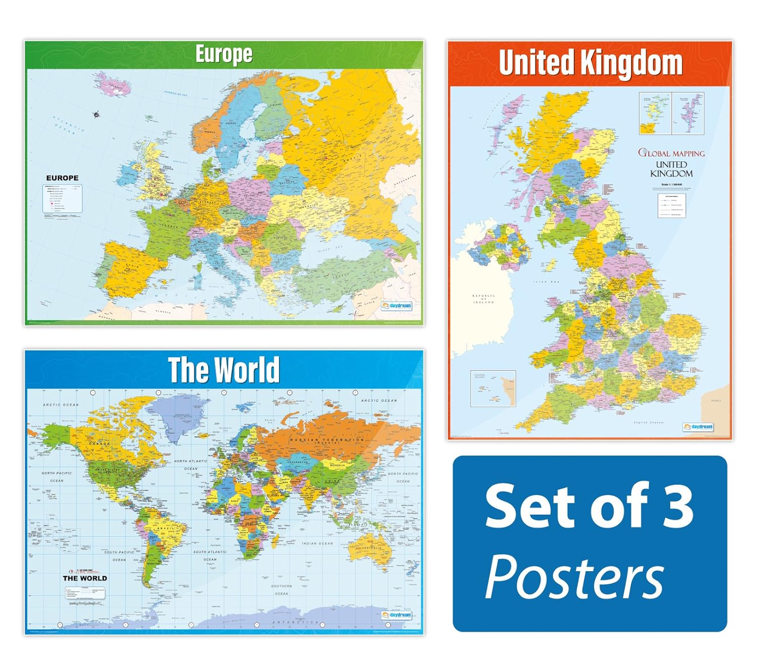 Map Posters - Set of 3 | Geography Posters | Gloss Paper measuring ...