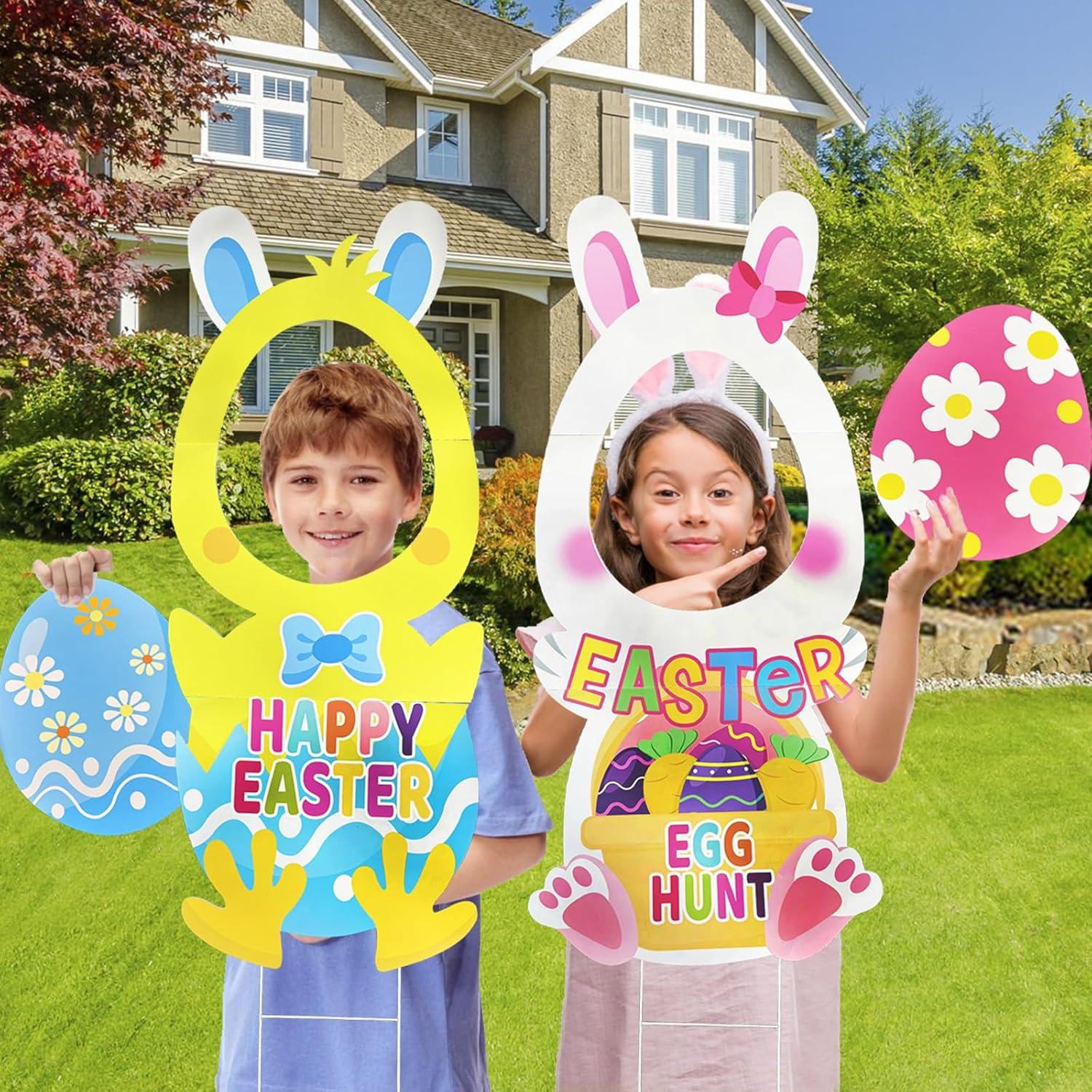 Amazon.com : JIEFULL Easter Face Yard Signs with H-Stakes, Large Easter ...