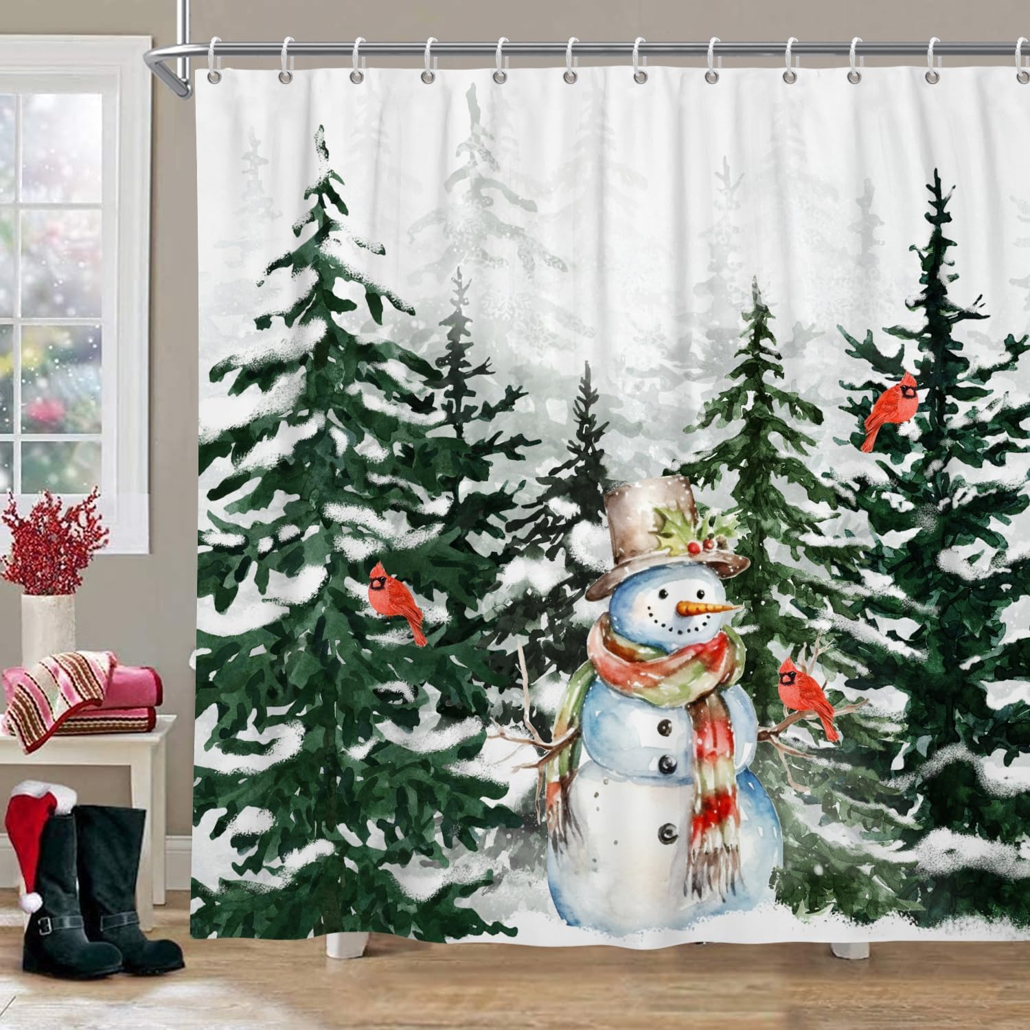 Amazon.com: Beiyongde Christmas Snowman Shower Curtain Winter Snowy ...