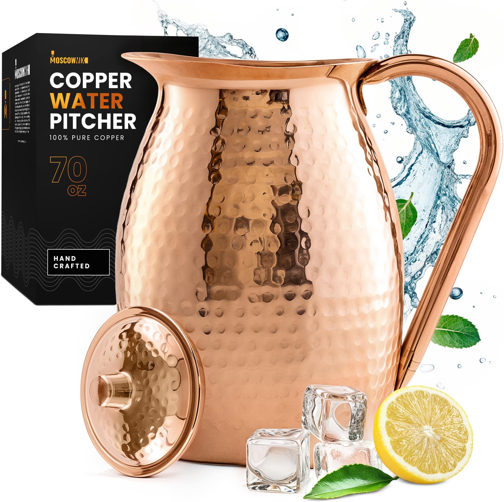 Amazon.com: Pure Copper Pitcher - 70 fl oz, Hand Made Water Jug for ...