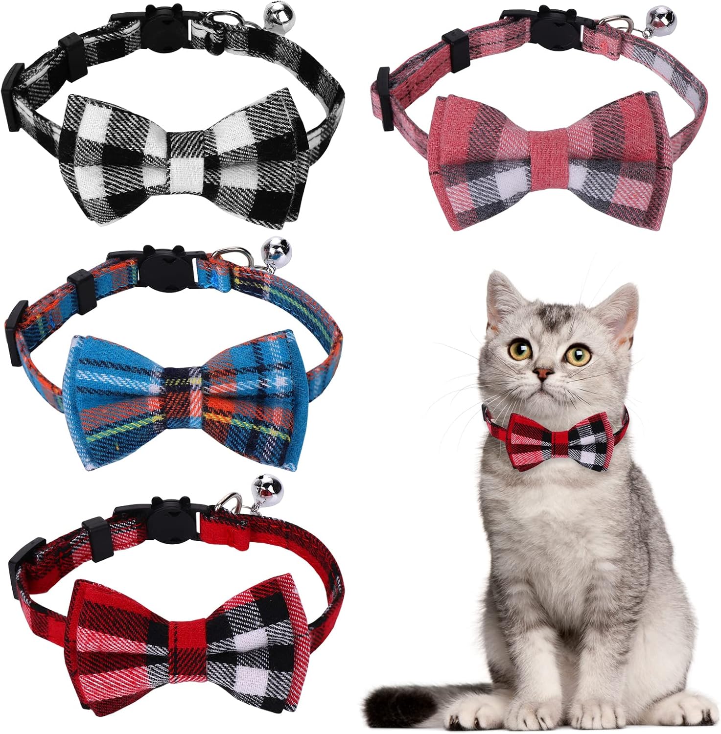 Pet Supplies : TIESOME 2/4 Pack cat Collar with Bow and Bell ...