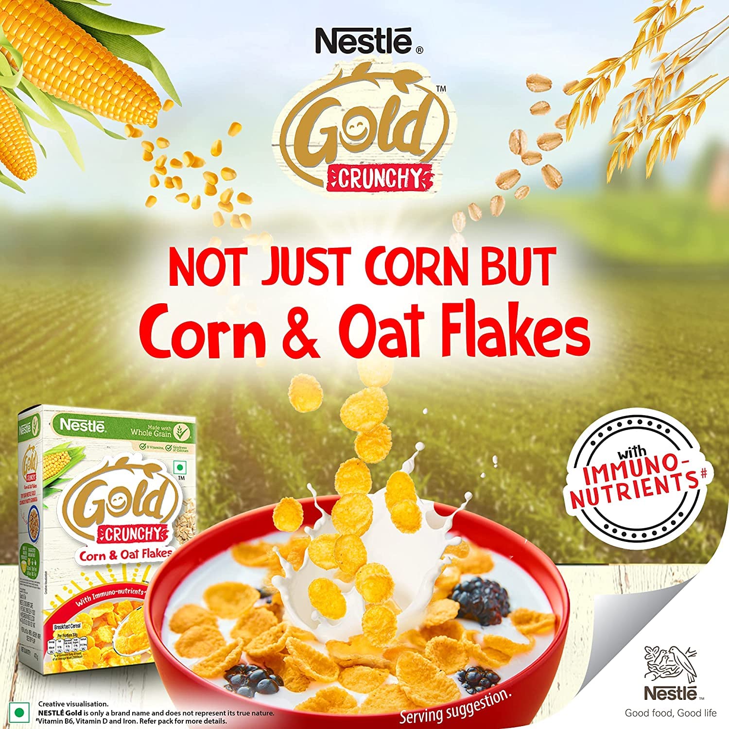 NESTLE GOLD Crunchy Oat and Corn Flakes, Breakfast Cereal - 850g | With ...