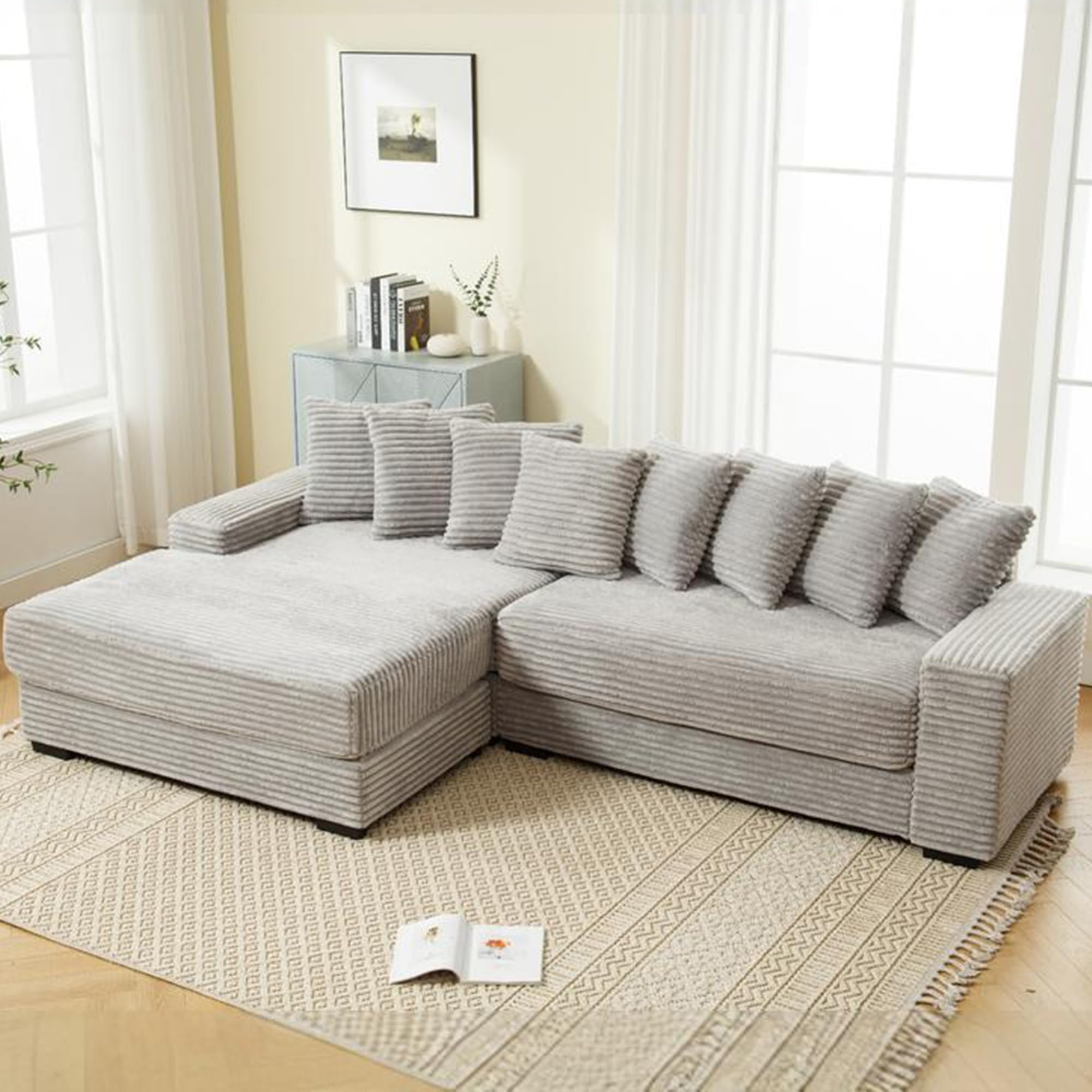 Amazon.com: UPYOOE 111'' Modern Sectional Sofa, L-Shaped Corduroy Couch ...
