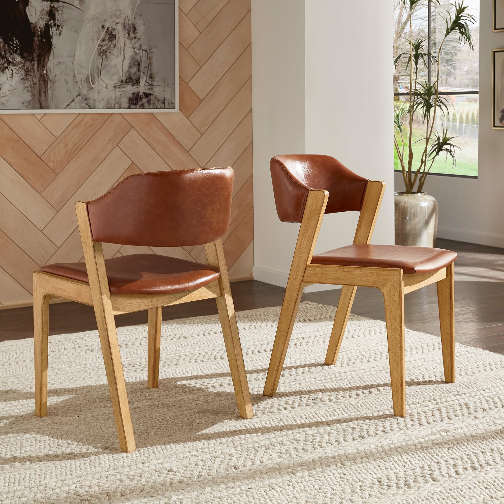 Amazon.com - Scandinavian Light Oak Finish Dining Chairs (Set of 2 ...