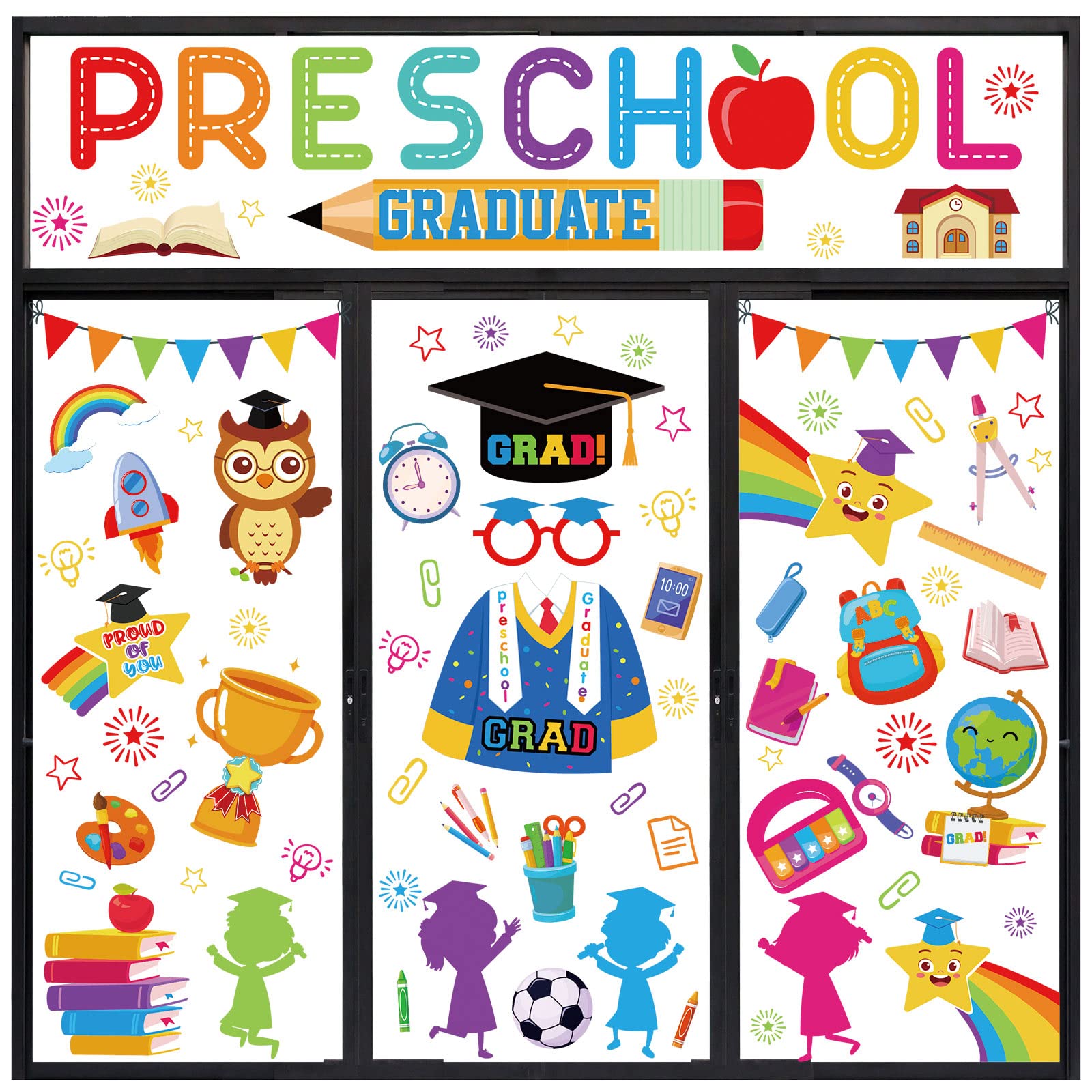 Amazon.com: Whaline Preschool Graduate Window Clings Classroom ...