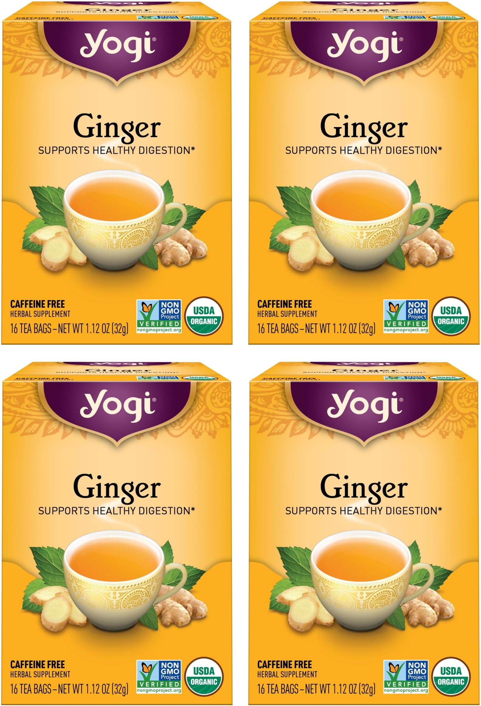 Amazon.com : Yogi Tea Ginger - 16 Bags per Pack (4 Packs) - Organic ...