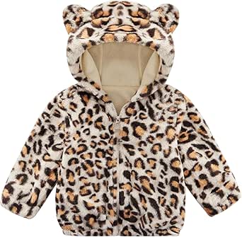 Amazon.com: Patgoal Toddler Girls Fleece Jacket Bear Ear ZipUp Hoodie Leopard Warm Fall Winter ...