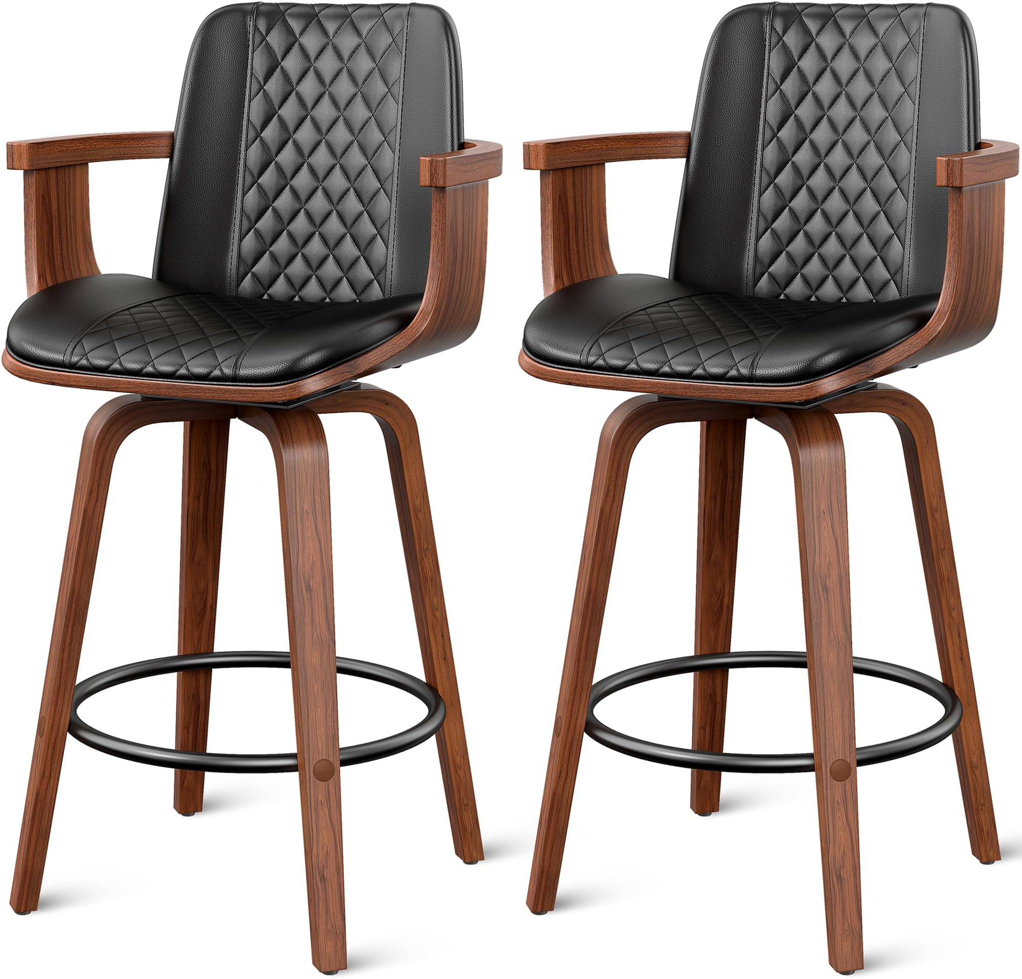 Amazon.com: YaFiti Bar Stools with Arms Set of 2, 26 inch Counter ...