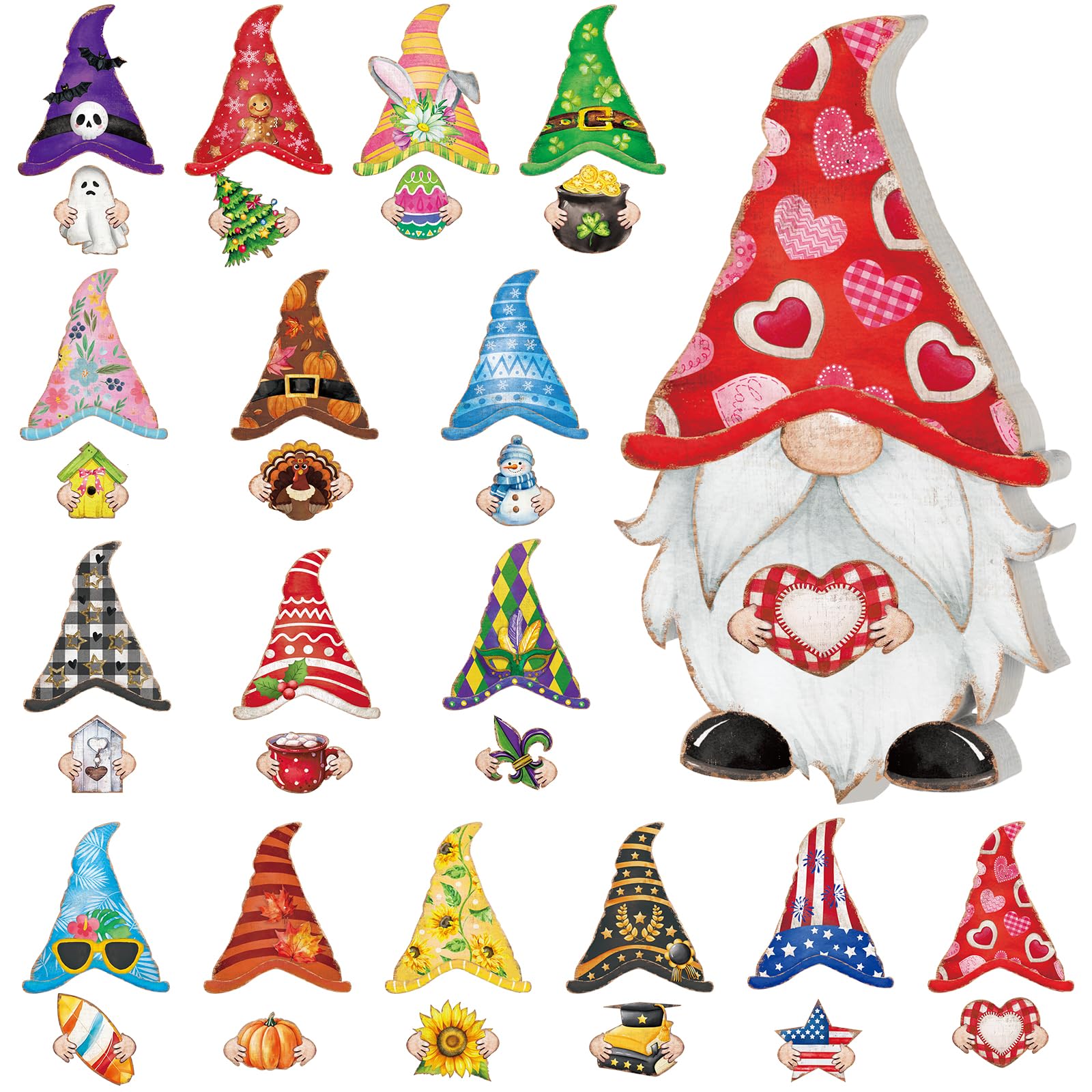 Amazon.com: Qunclay 33 Pcs Interchangeable Valentines Wooden Gnome ...
