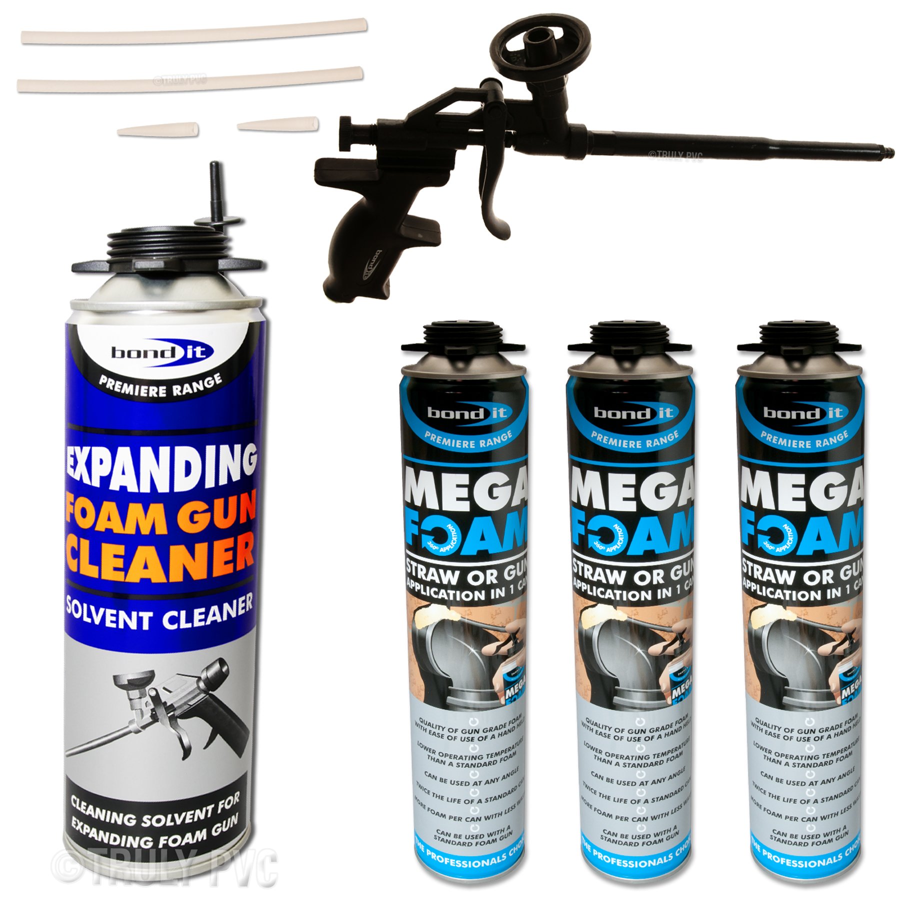 Kit - 3 x 750ml Expanding Mega Foam, 1 x Heavy Duty Gun, 1 Can Cleaner ...