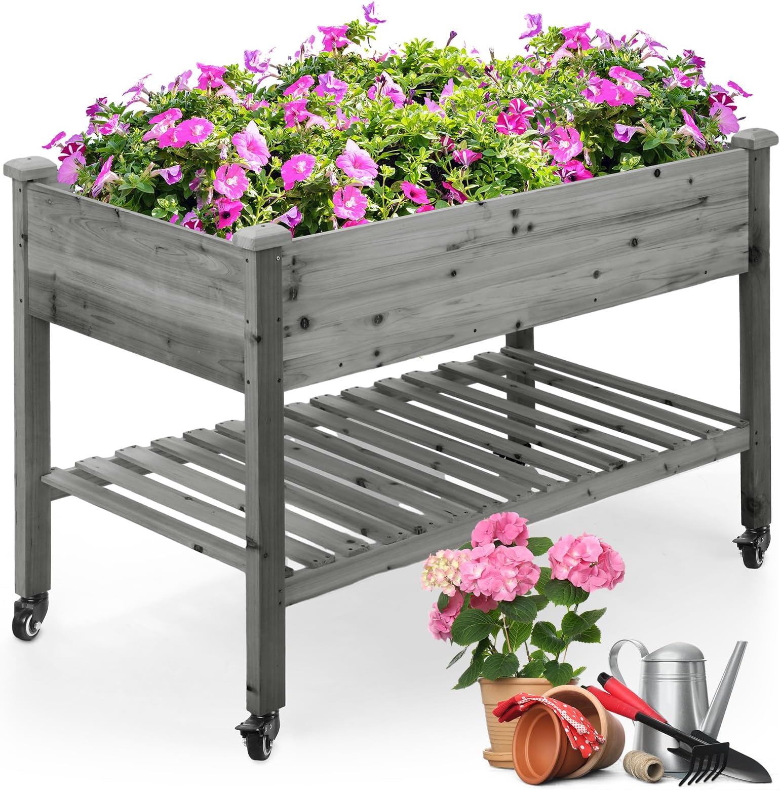 Amazon.com: Suzile Raised Garden Bed on Wheels, 48x24x30in Elevated ...