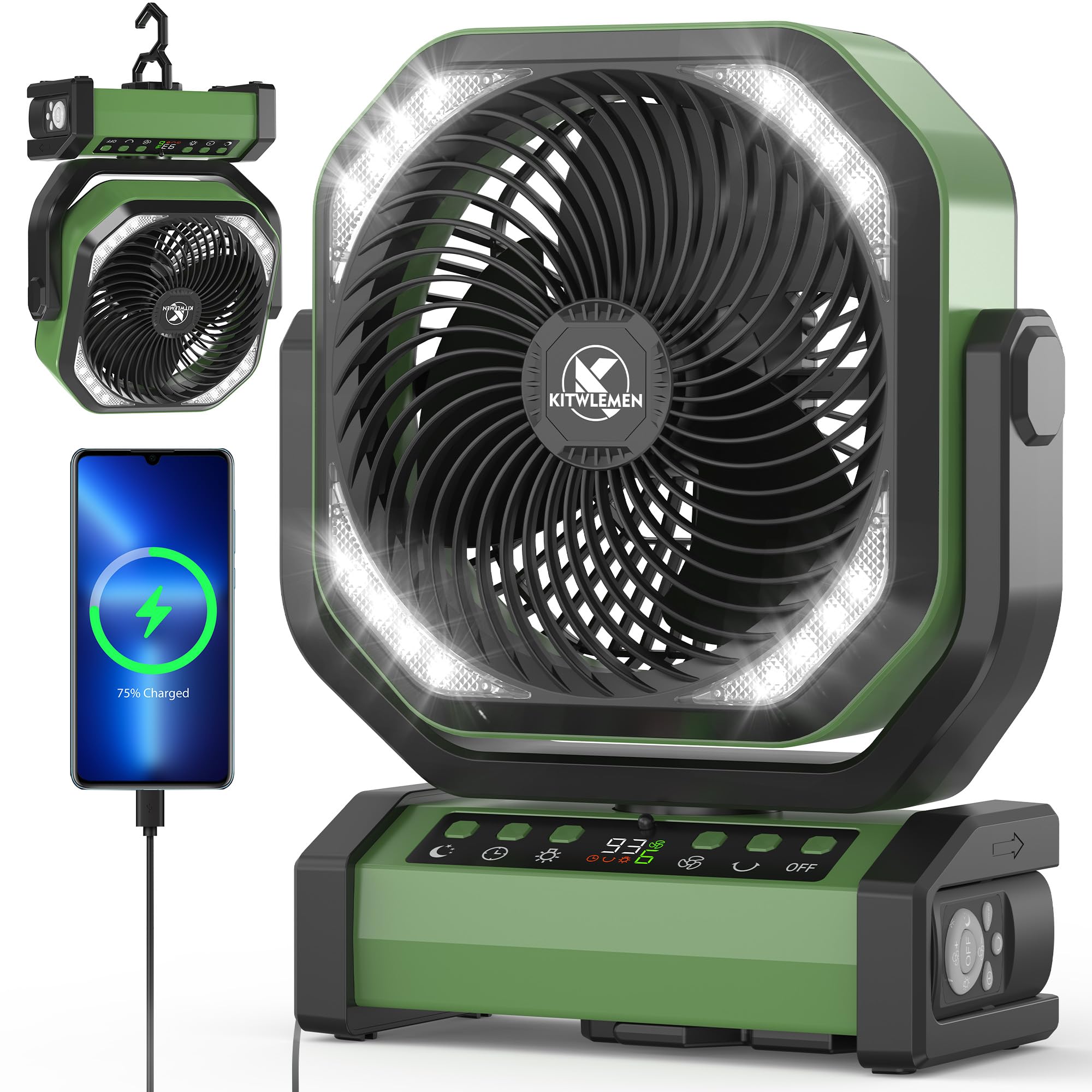 Amazon.com: Camping Fan with Light - 20000mAh Rechargeable Battery Fan ...
