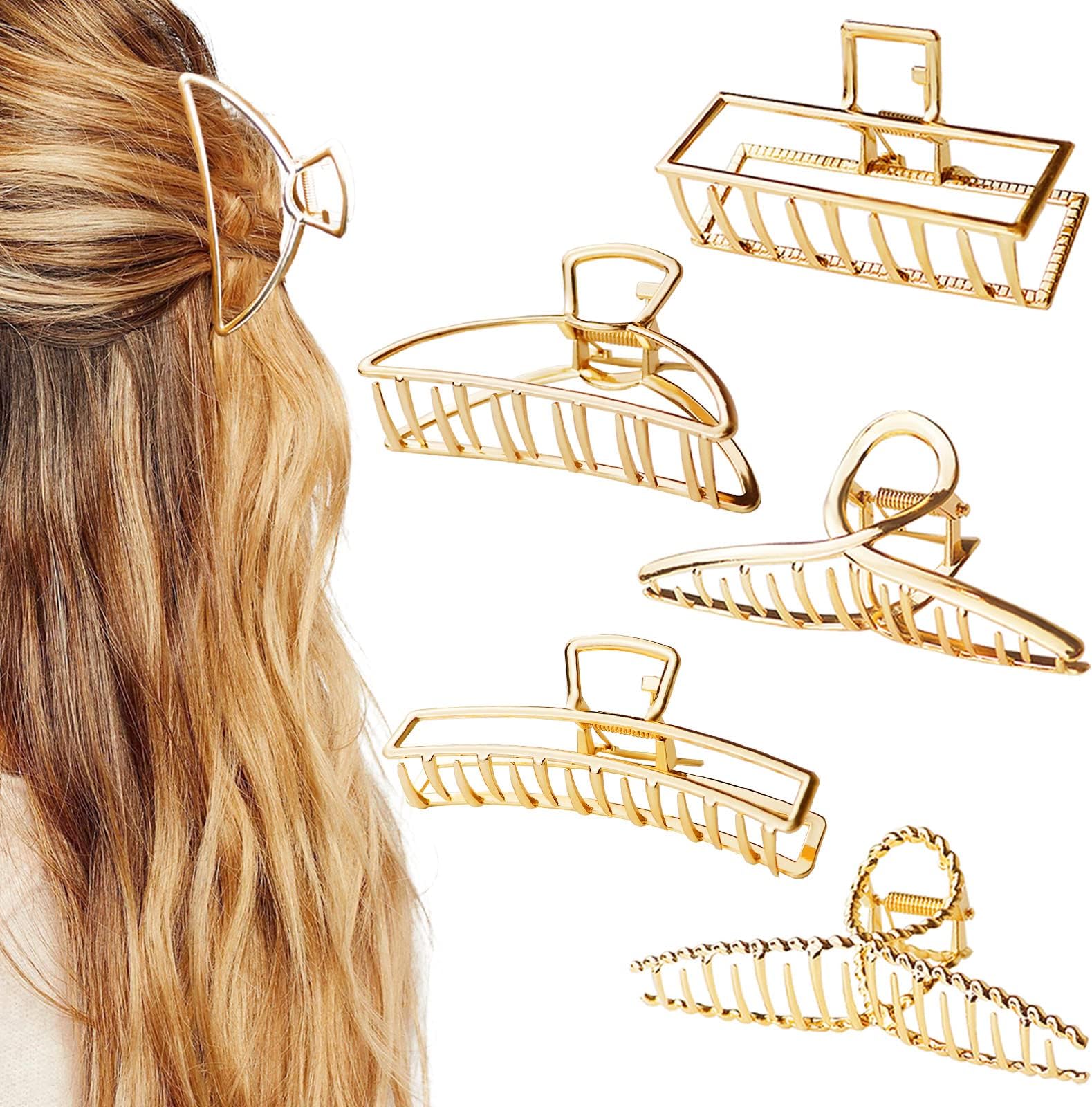 Amazon.com : MHDGG 6 Pack Large Metal Hair Claw Clips for Women,Nonslip ...