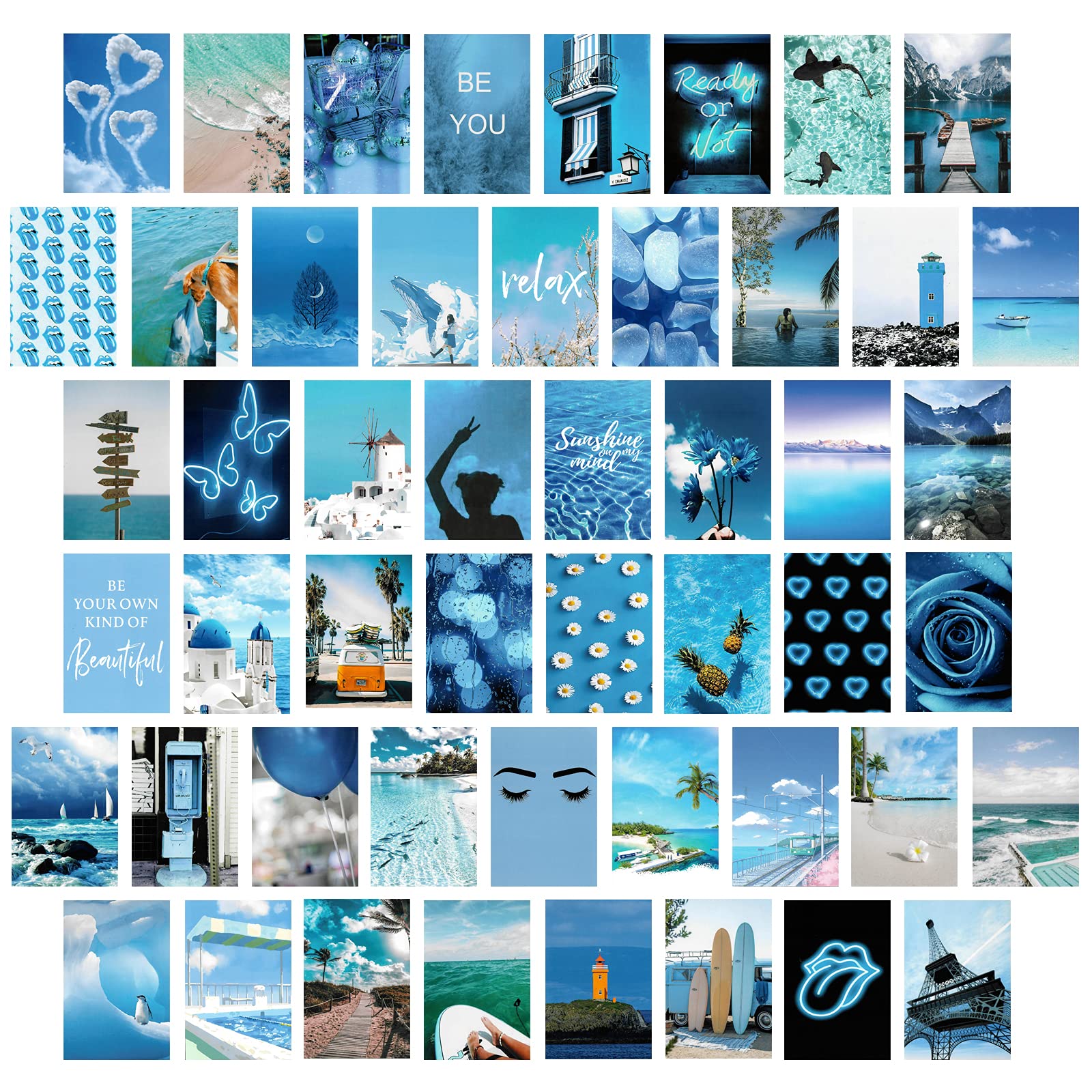 Buy Topcolor Blue Neon Wall Collage Kit Aesthetic Pictures 50 Set 4x6 ...