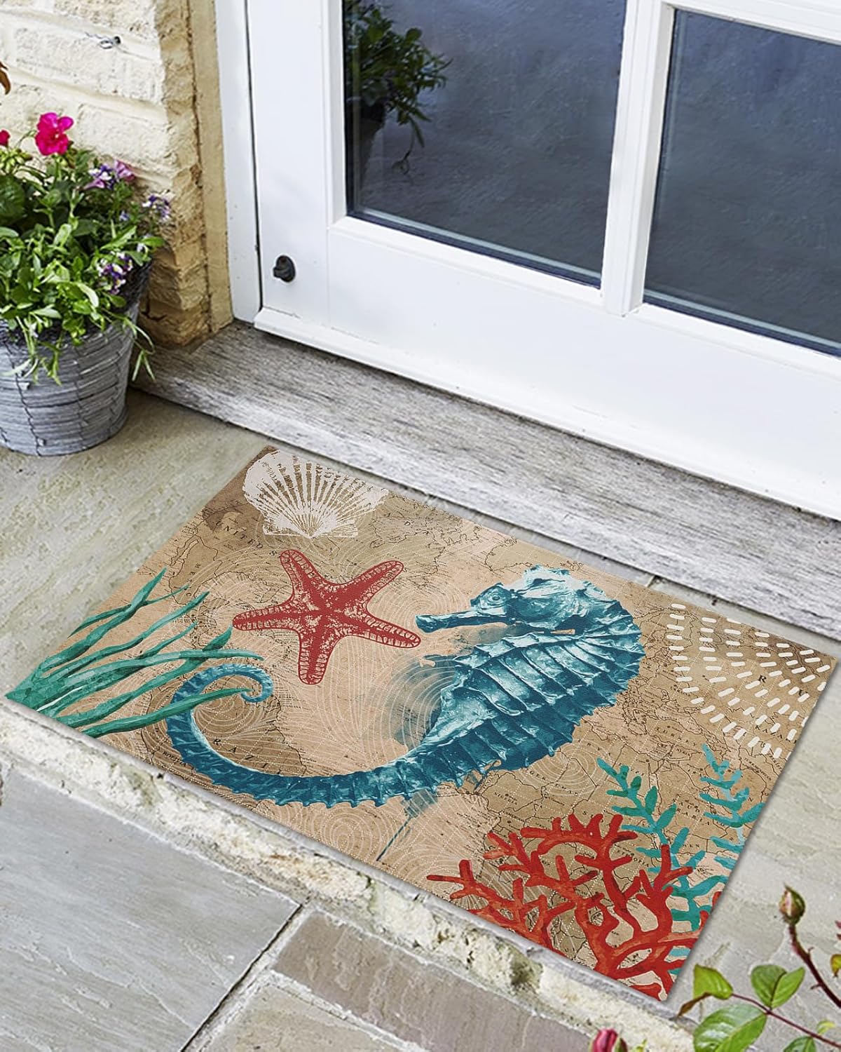 Amazon.com: Indoor Outdoor Mats, Nautical Theme Sea Life Seahorse ...