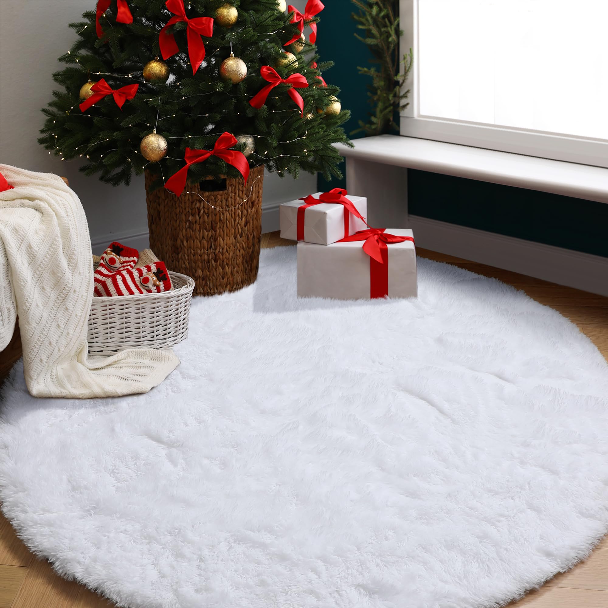 Amdrebio White Round Rug for Bedroom,Fluffy Circle Rug 4'X4' for Kids ...