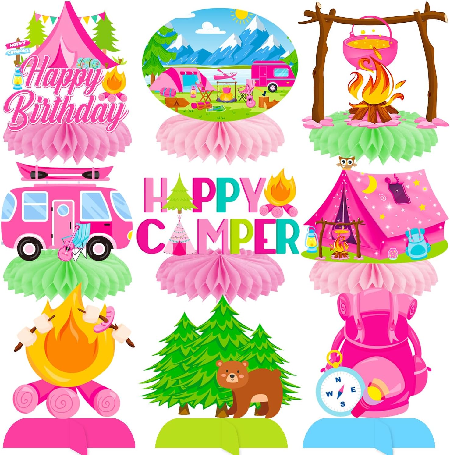 Amazon.com: Camping Birthday Honeycomb Centerpieces 14Pcs Camping ...