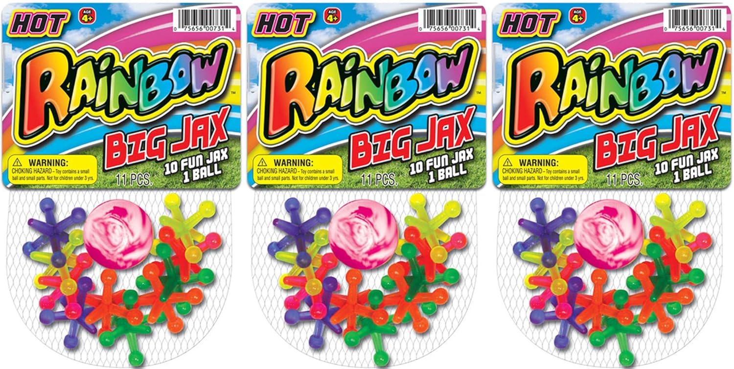 Amazon.com: JA-RU Rainbow Jax Toy Set (3 Pack) Big Plastic Jacks Game ...
