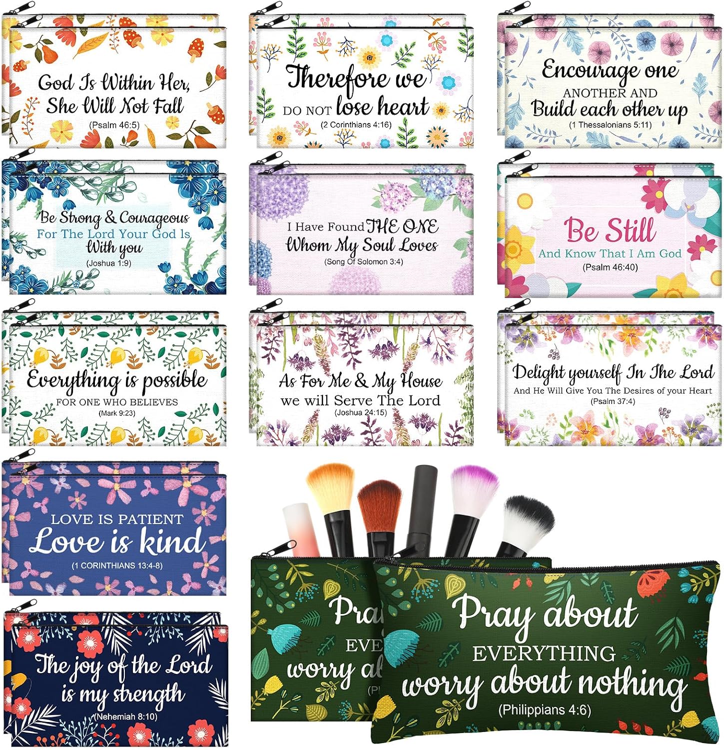 Amazon.com: Hosuly 24 Pcs Bible Verse Makeup Bag Christian Pencil Pouch ...
