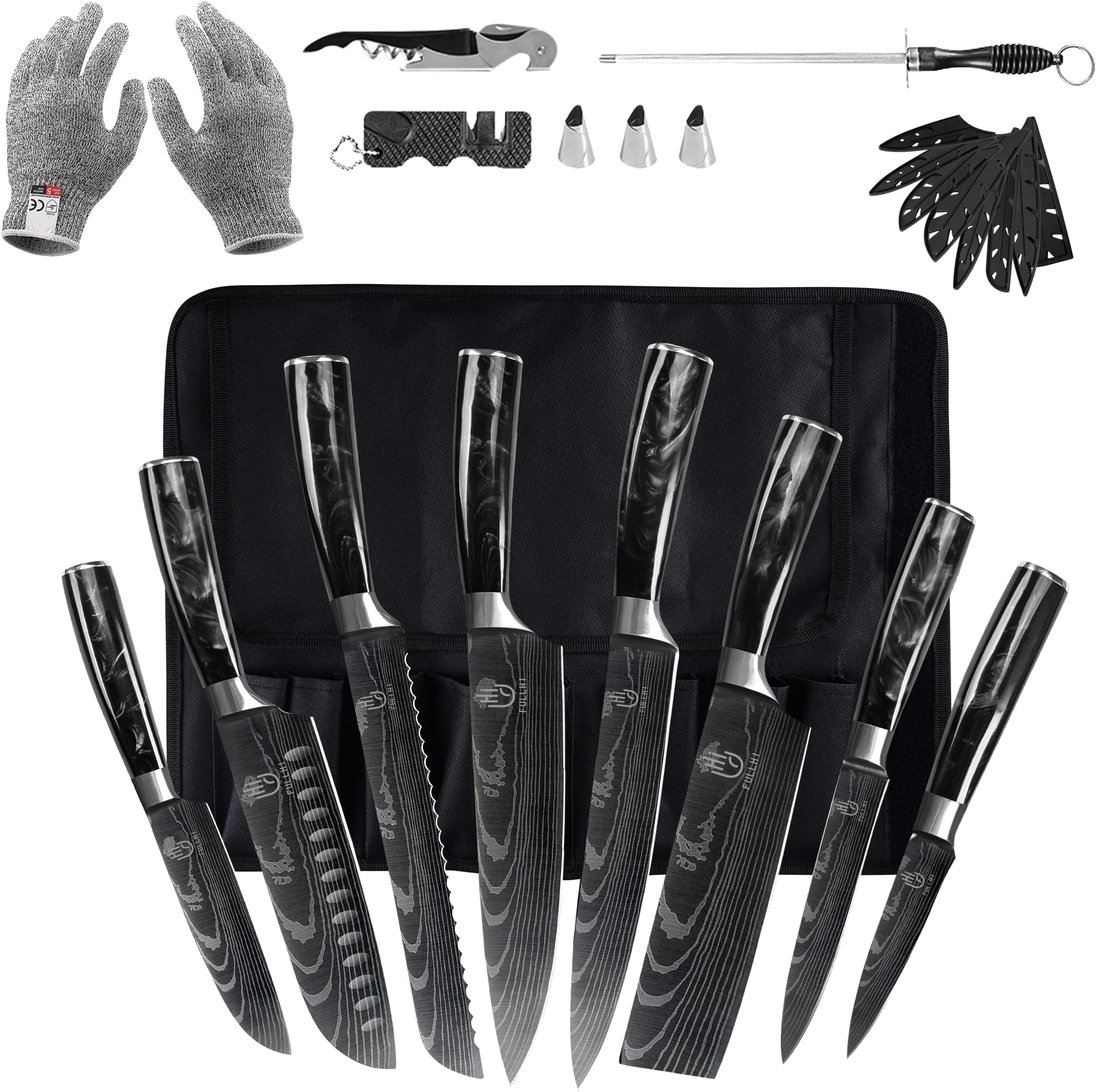 FULLHI 17pcs Metzger Chef Messer Set beinhaltet Scheide High Carbon ...