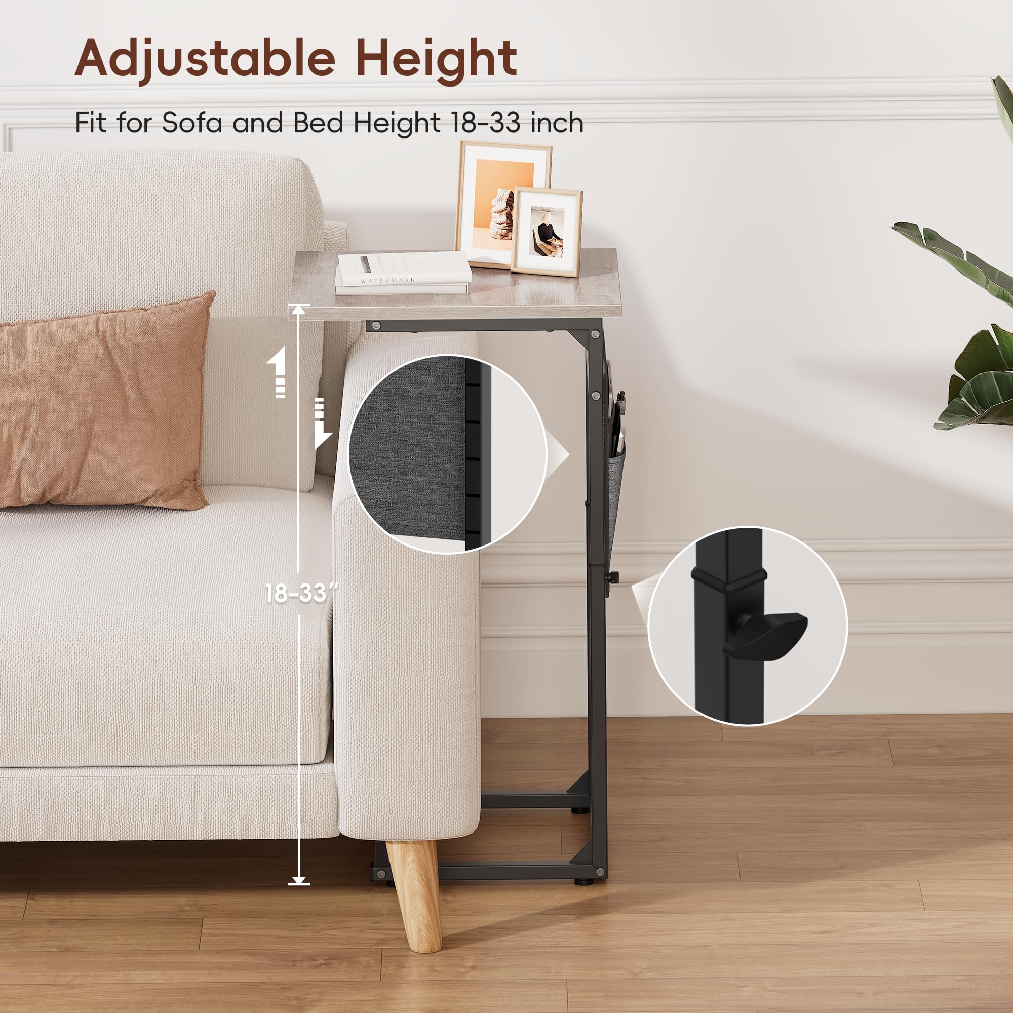 Snapklik.com : C Shaped End Table, 33" Tall Side Table For Couch ...