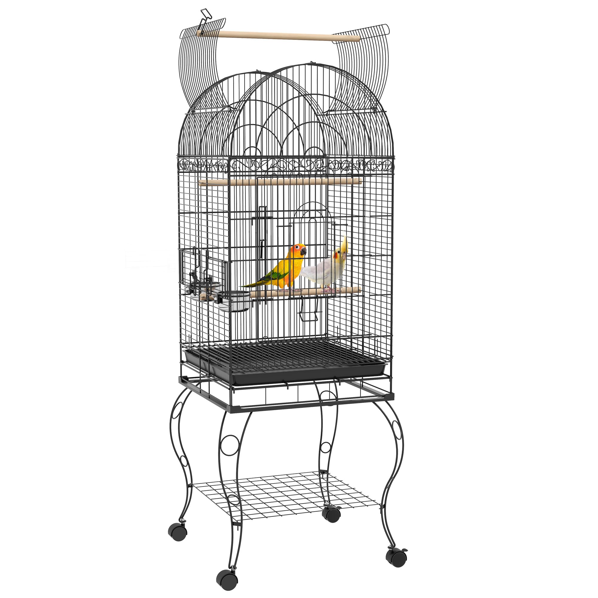 PawHut 60" Bird Cage with Openable Top, Large Parrot Cage with Rolling ...