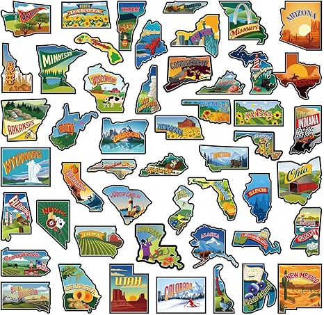 Amazon.com: Xuhal 50 Pcs United States Map Fridge Magnets USA Souvenirs ...