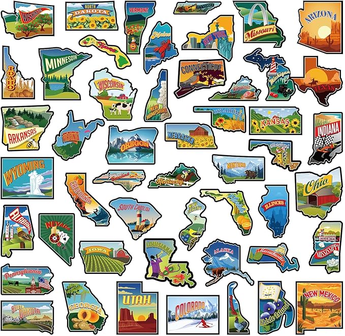 Amazon.com: Xuhal 50 Pcs United States Map Fridge Magnets USA Souvenirs ...
