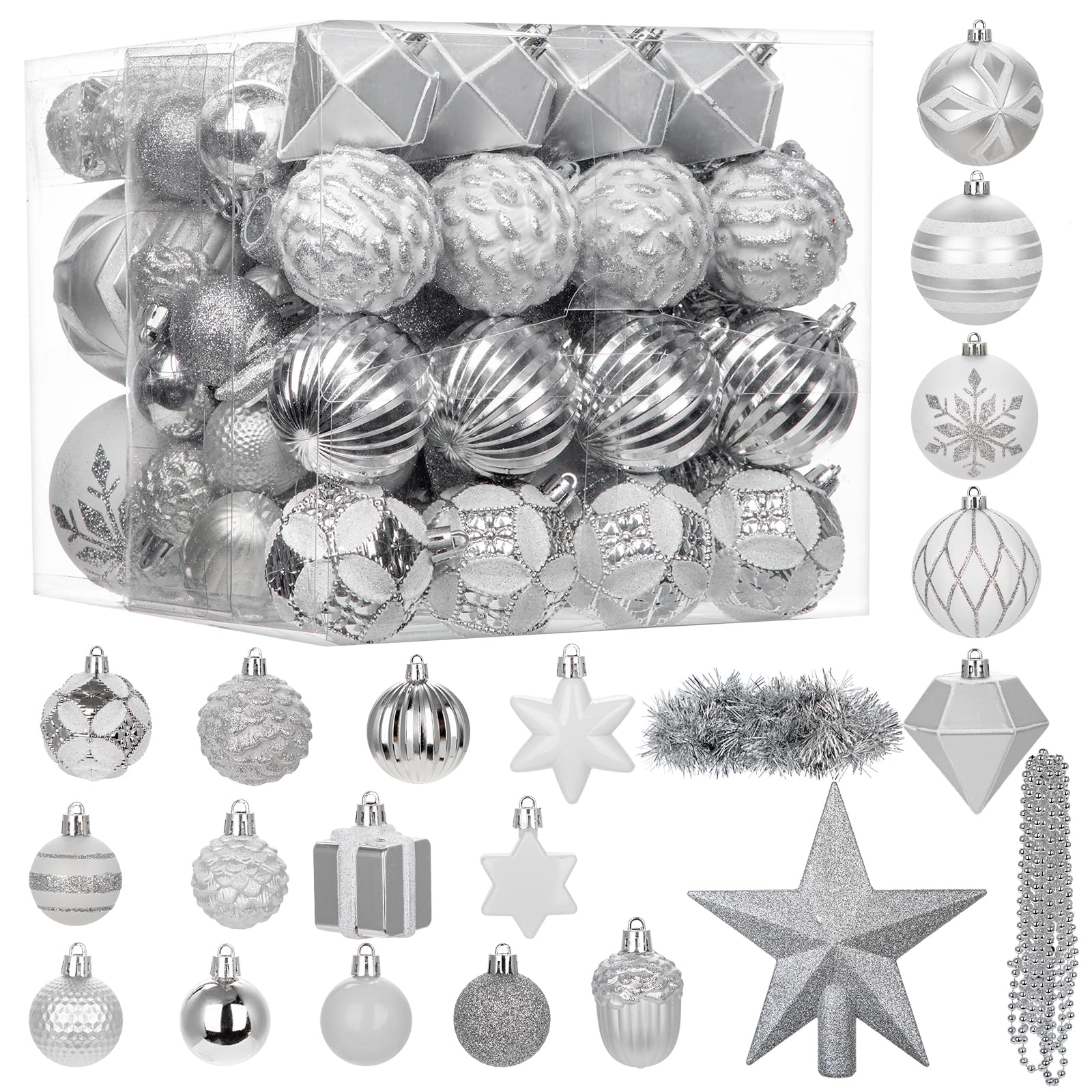 Amazon.com: 72ct Christmas Tree Ornaments Set Assorted Shapes and Sizes ...