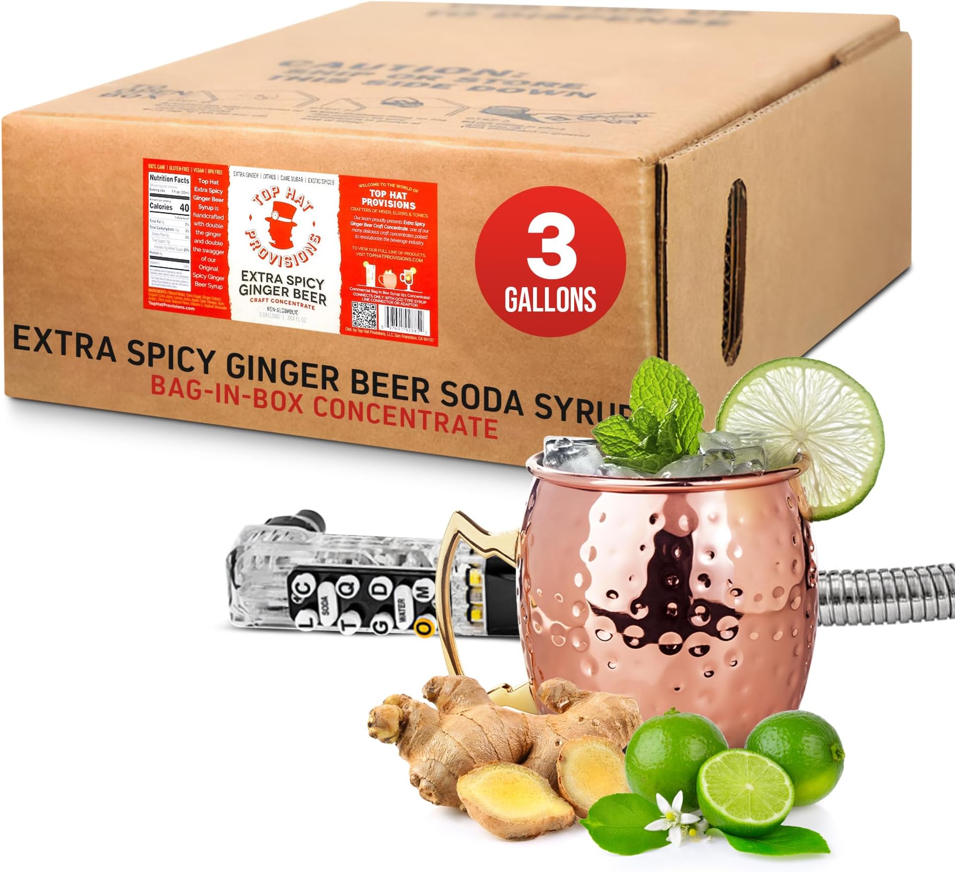Amazon.com: Top Hat Extra Spicy Ginger Beer Soda Syrup - 3 gallon BIB ...