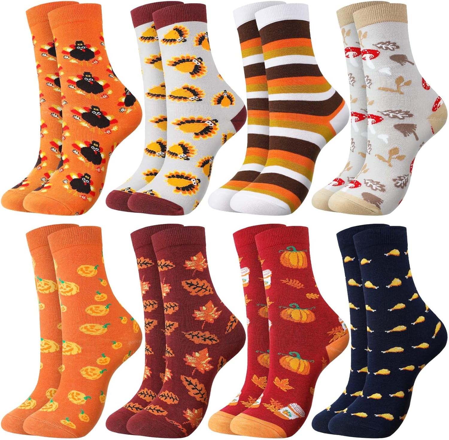 Amazon.com: JenPen 8 Pairs Thanksgiving Socks Women Fall Themes Socks ...
