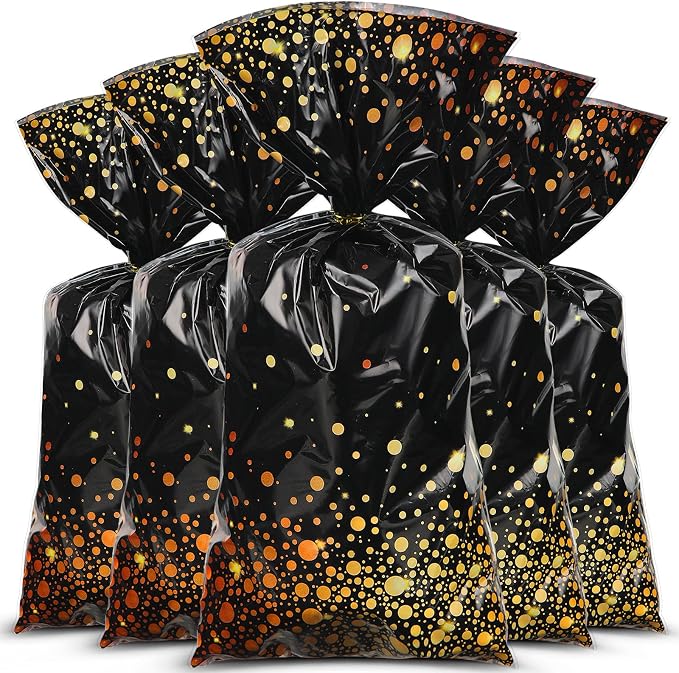 Amazon.com: 100 Pieces Black and Gold Cellophane Bags 10.8 x 5 inch ...