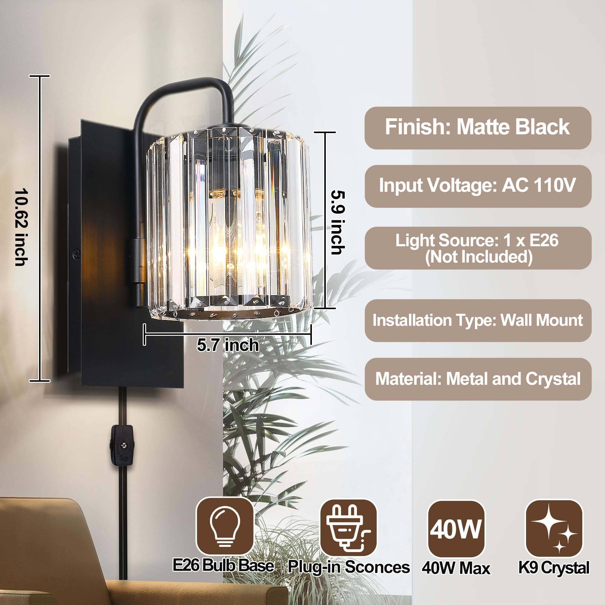 Crystal Sconce With Square Edge