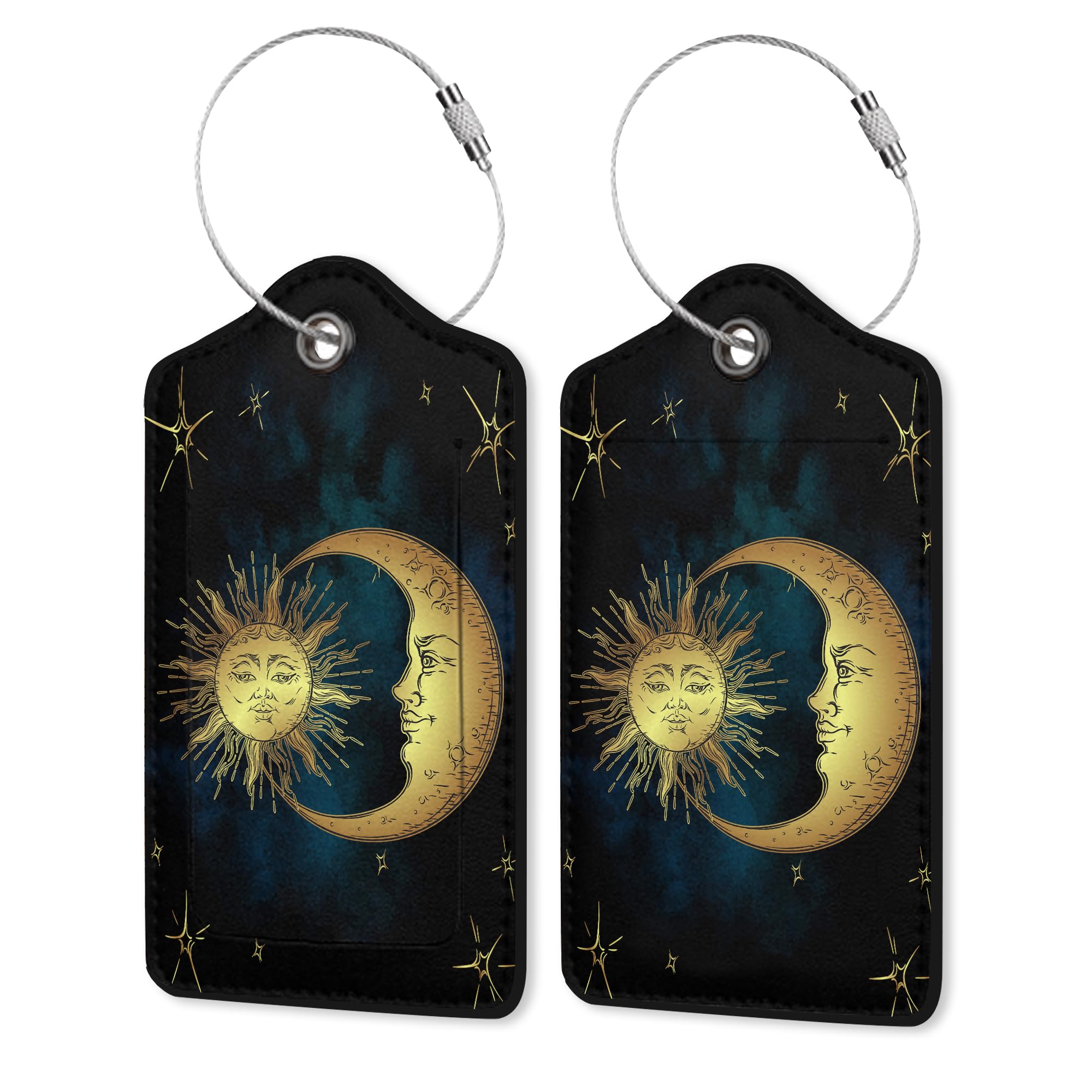 Amazon.com: 2 Pack Leather Luggage Tag for Suitcase Moon Sun Zodiac ...