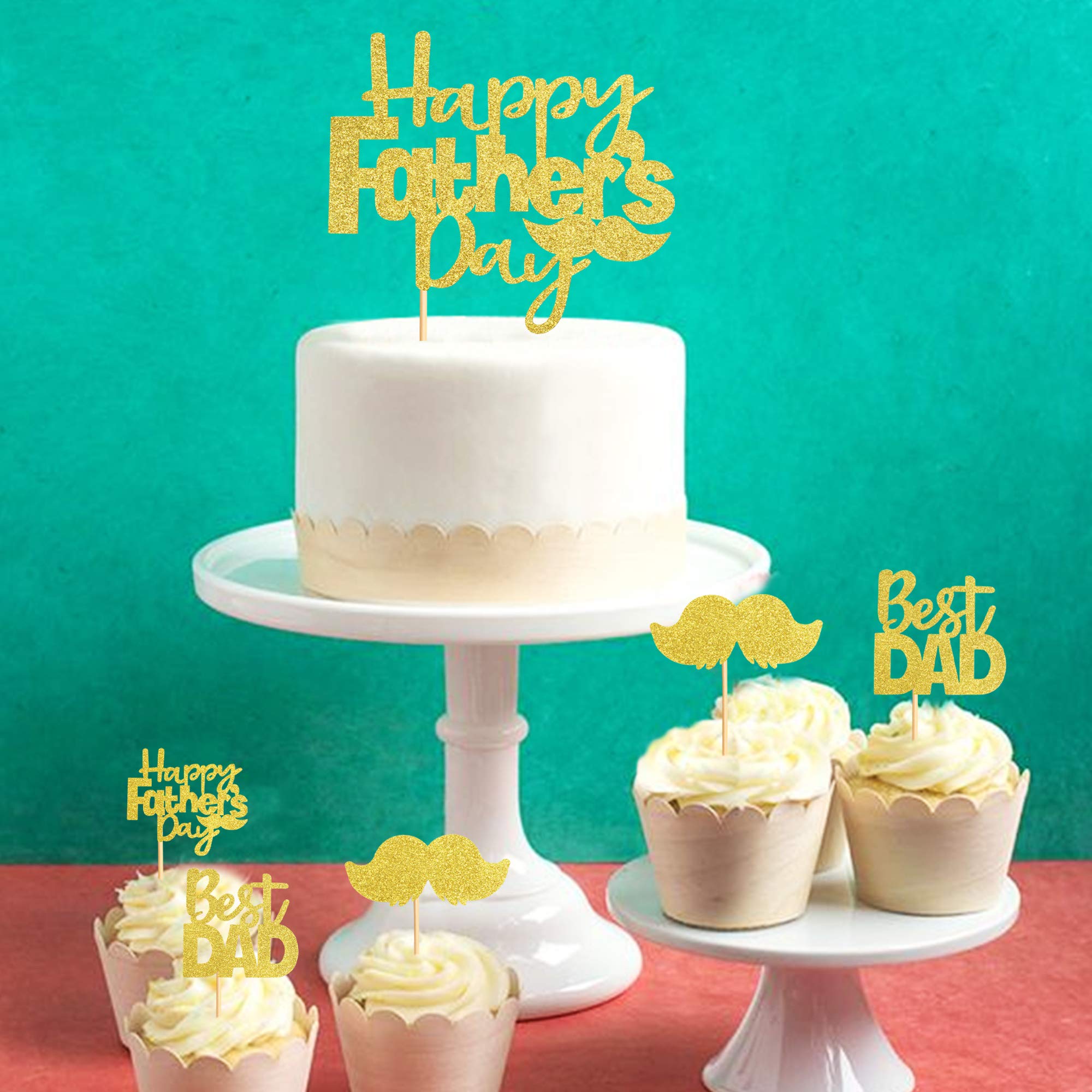 Snapklik.com : UNIMALL Pack Of 25 Gold Glitter Best Dad Beard Cupcake ...