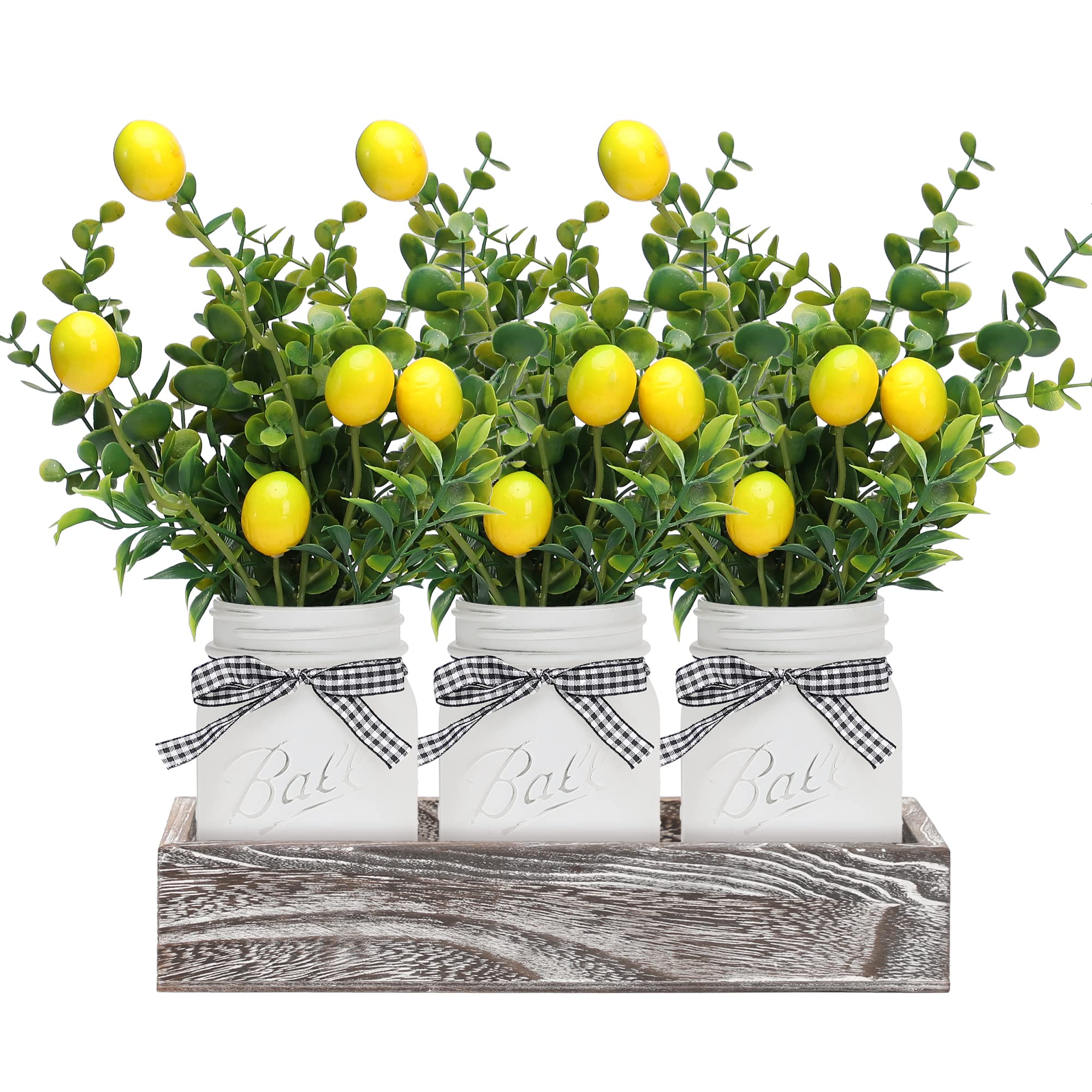 Snapklik.com : Lemon Mason Jars Centerpiece For Table, Wood Tray