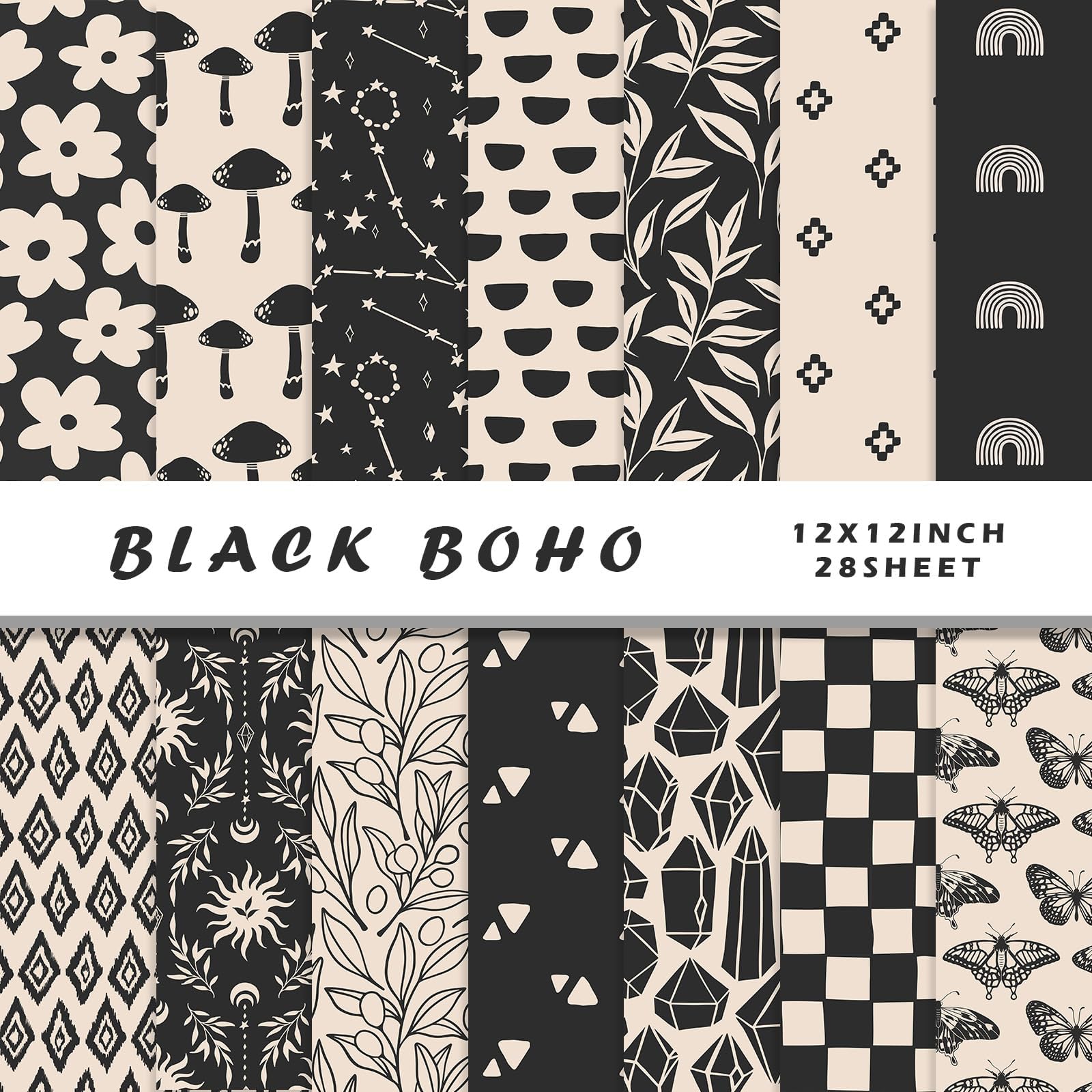 Amazon.com : 28 Boho Scrapbook Paper, 12"X12" Inch Scrapbook Paper, 90 ...
