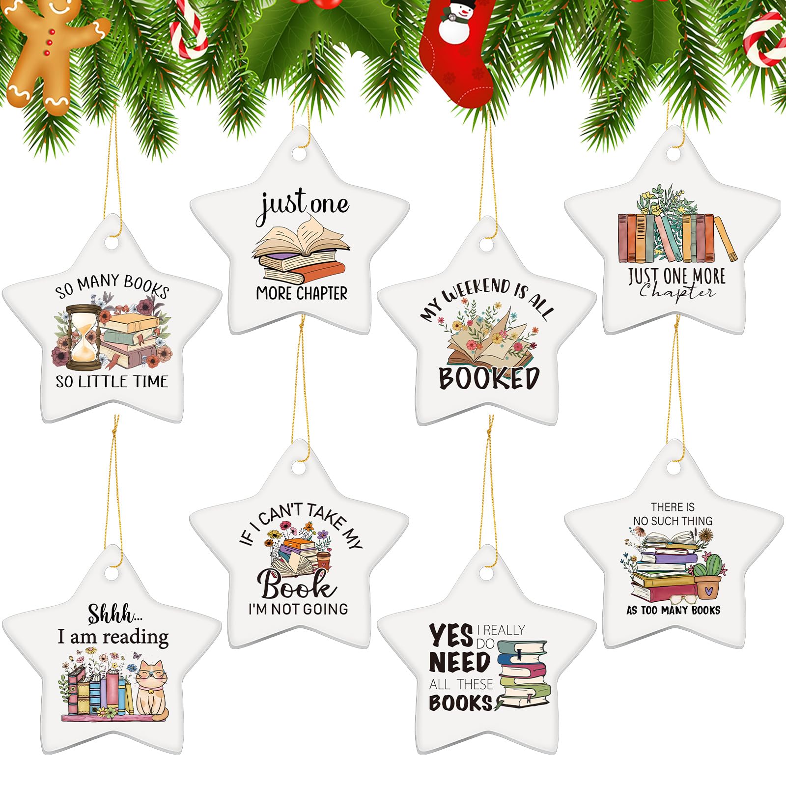 Amazon.com: Thyle 8 Pcs Book Lover Star Shaped Ornaments Book Lover ...